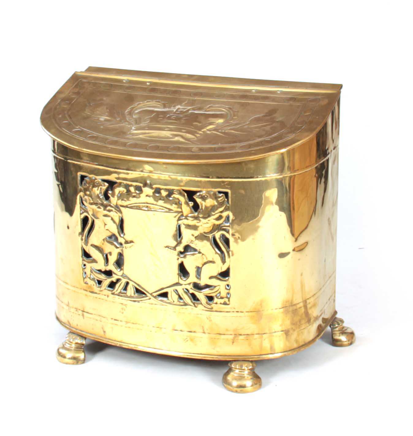 Lot 340 - A 19TH CENTURY BOW FRONTED BRASS COAL BOX