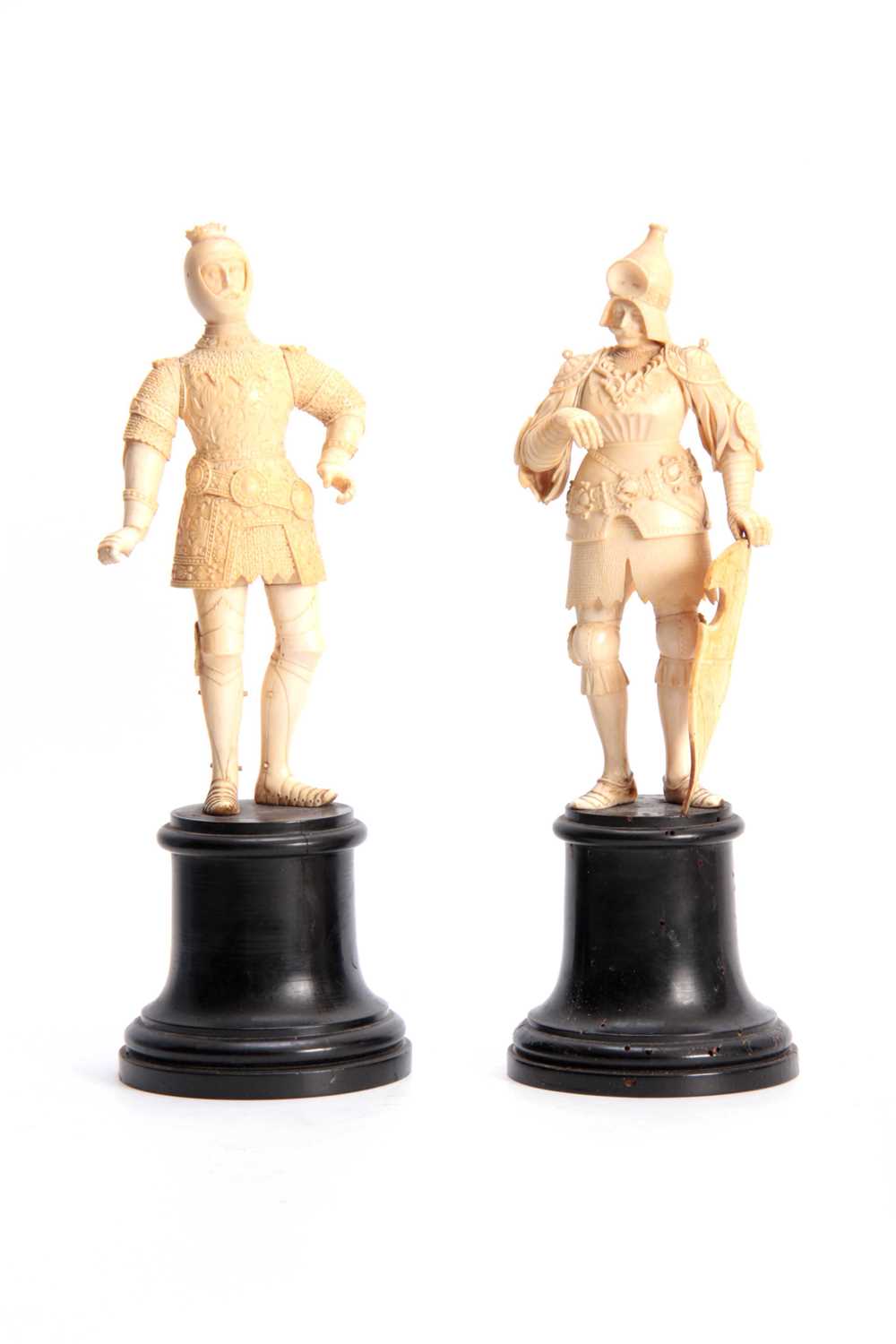 Lot 483 - A PAIR OF 19th CENTURY CARVED IVORY FIGURES
