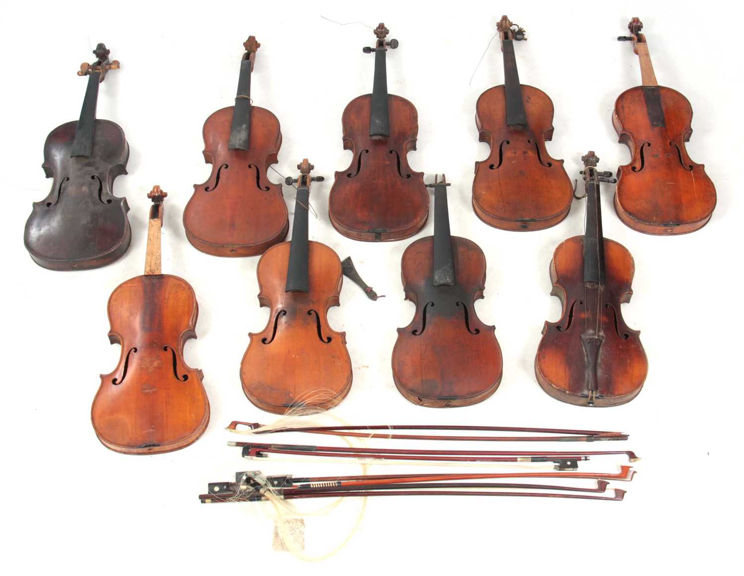 Lot 289 - A COLLECTION OF 9 VIOLINS AND 8 VIOLIN BOWS