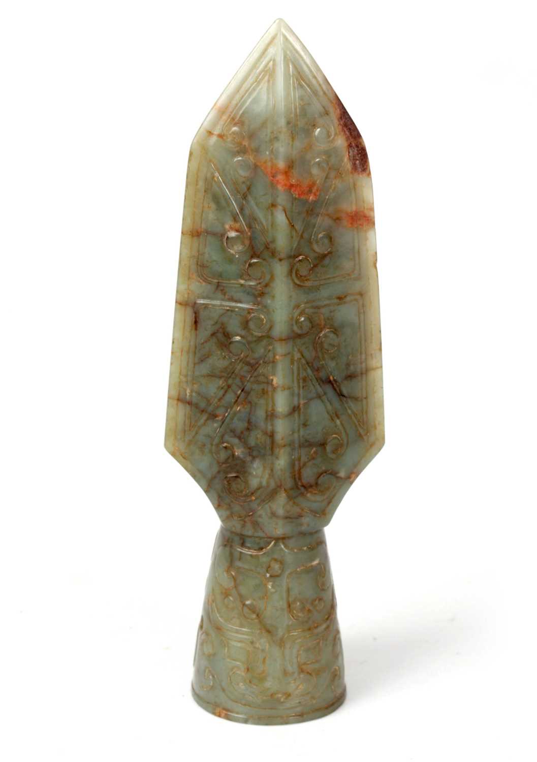 Lot 124 - A CHINESE CARVED RUSSET JADE ARROWHEAD with