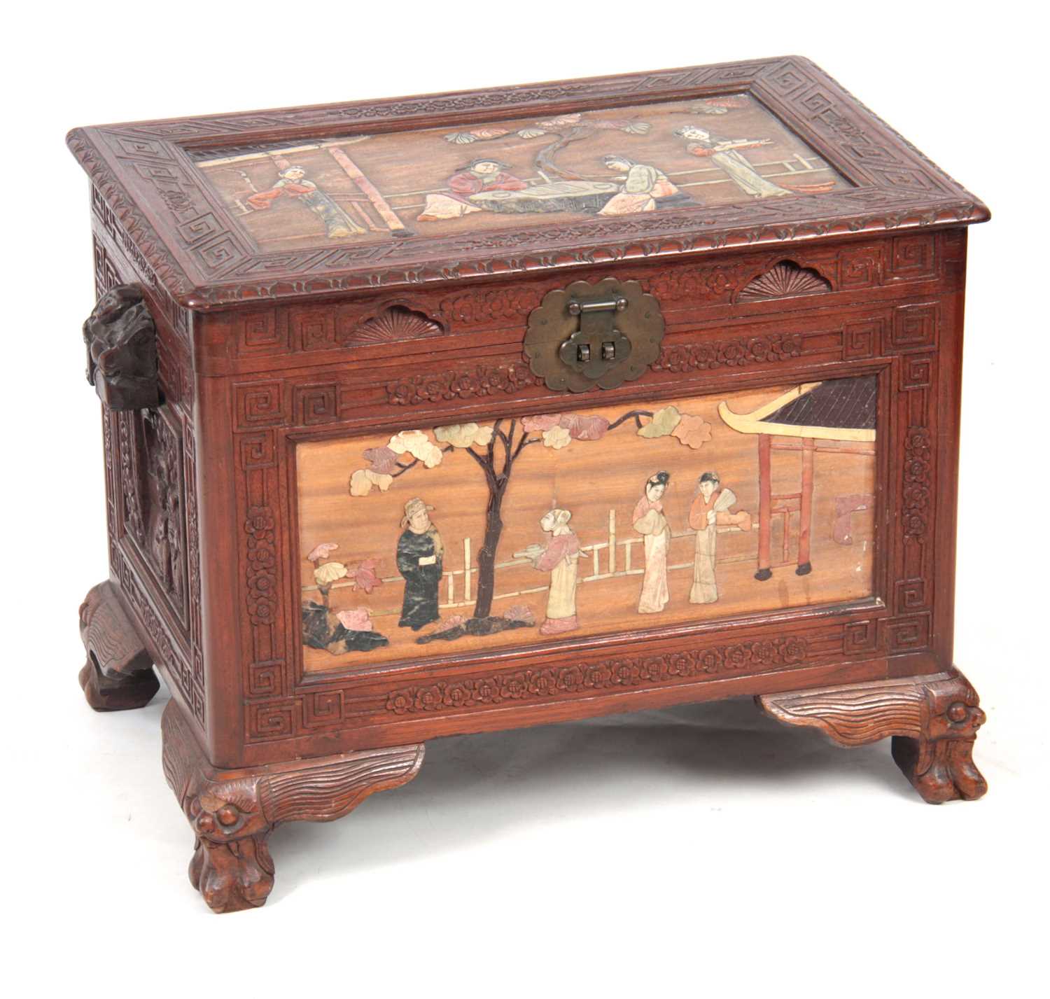 Lot 192 - A CHINESE HARDWOOD FLOOR STANDING BOX with