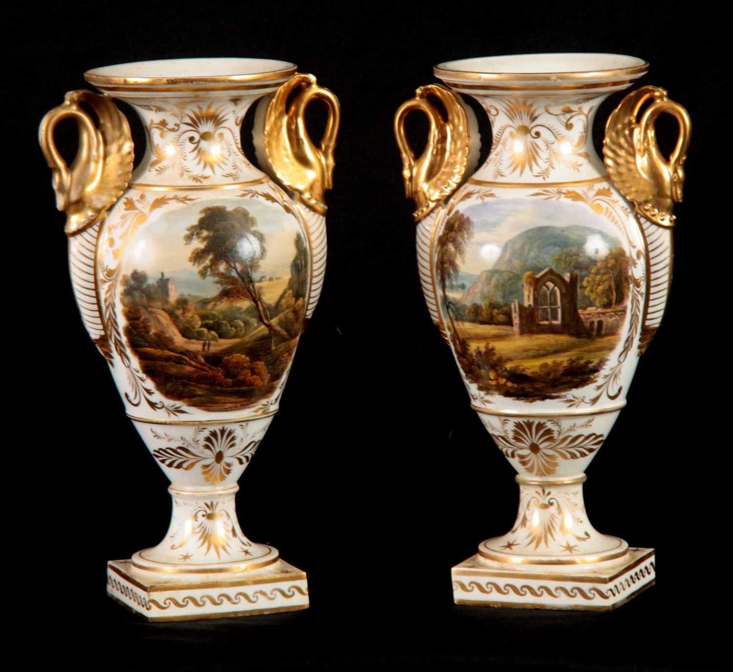 Lot 56 - A PAIR OF DERBY SQUARE BASED SLENDER OVOID