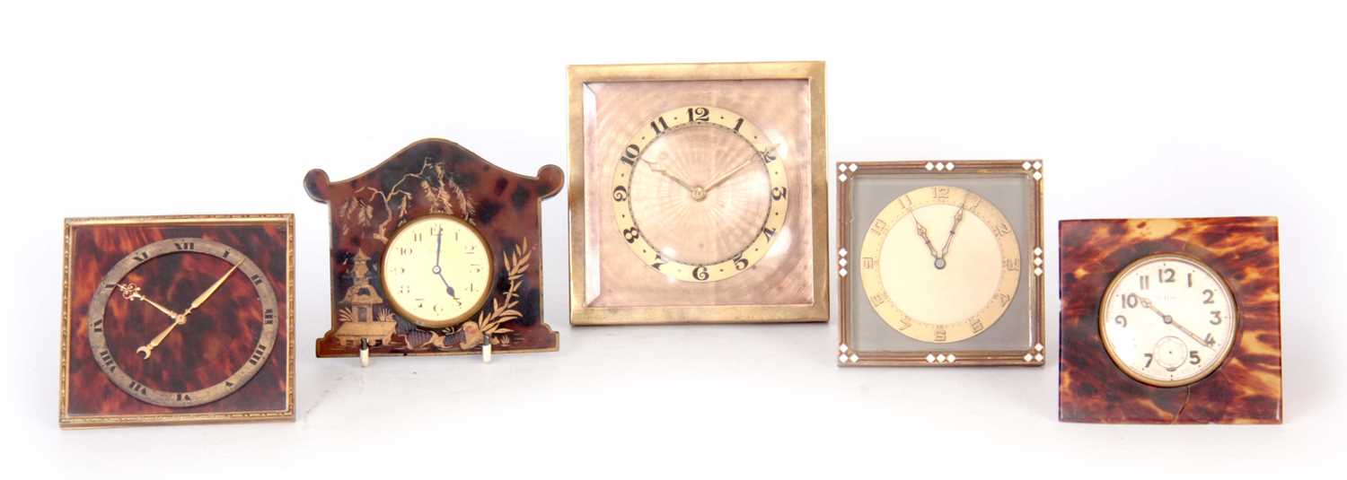 Lot 407 - A COLLECTION OF FIVE STRUT CLOCKS of various