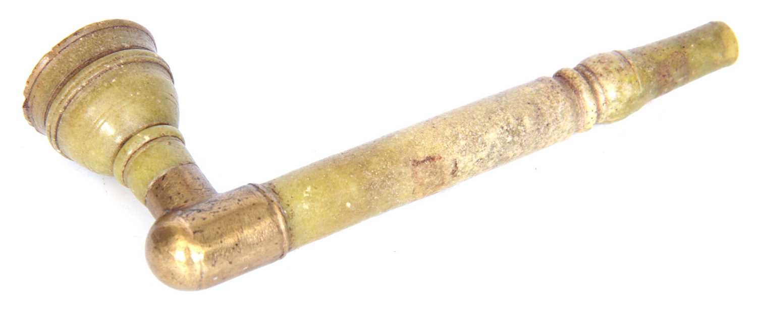 Lot 150 - AN EARLY ORIENTAL JADE PIPE with a turned