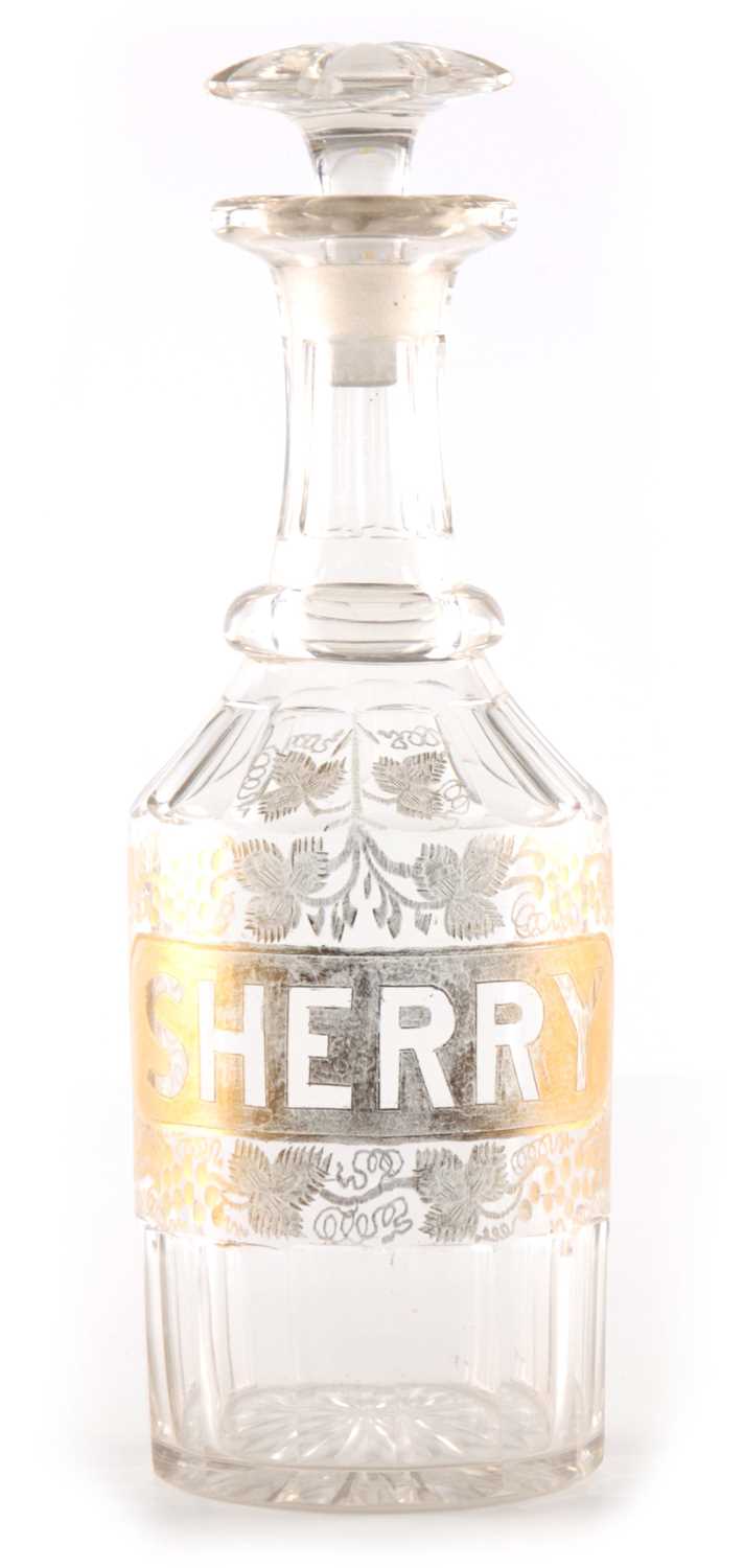 Lot 10 - A 19TH CENTURY CUT GLASS SHERRY DECANTER AND
