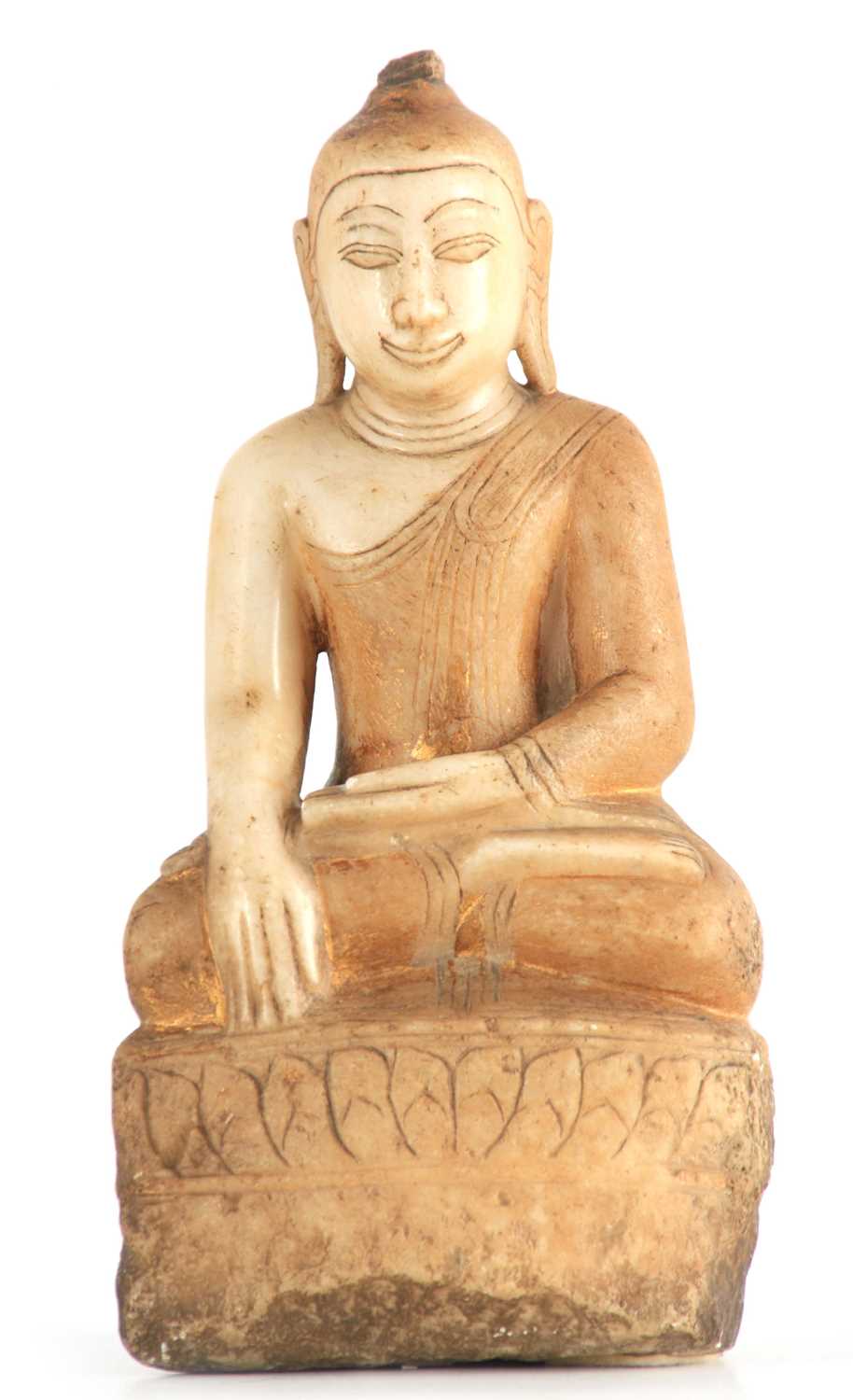 Lot 108 - AN EARLY TIBETAN CARVED ALABASTER FIGURE OF