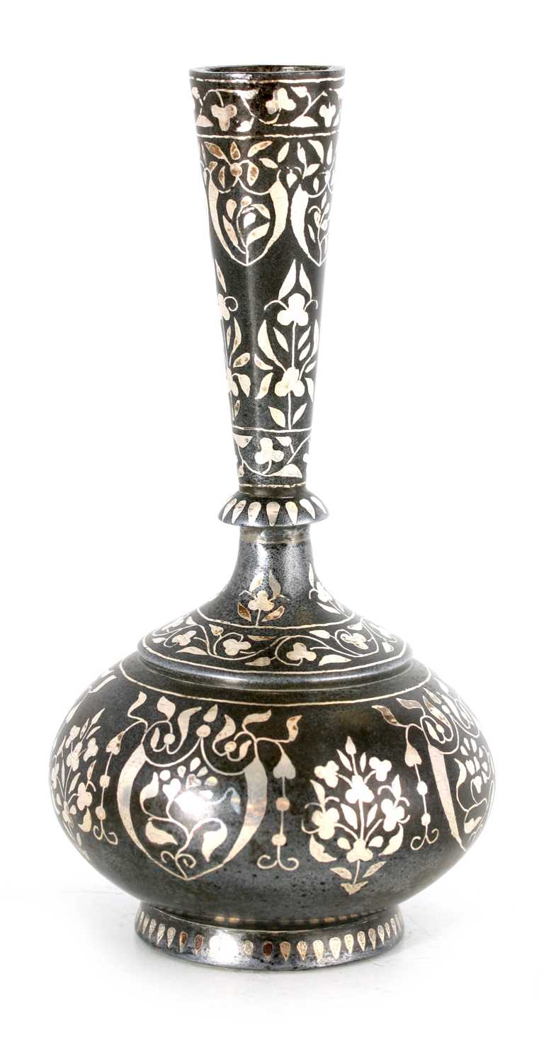 Lot 159 - A 19TH CENTURY INDIAN BIDRI VASE having