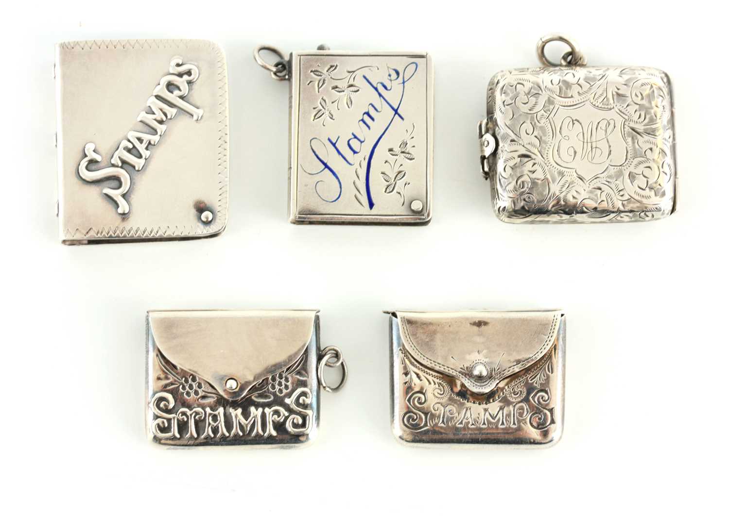 Lot 316 - A COLLECTION OF FIVE SILVER STAMP BOXES two