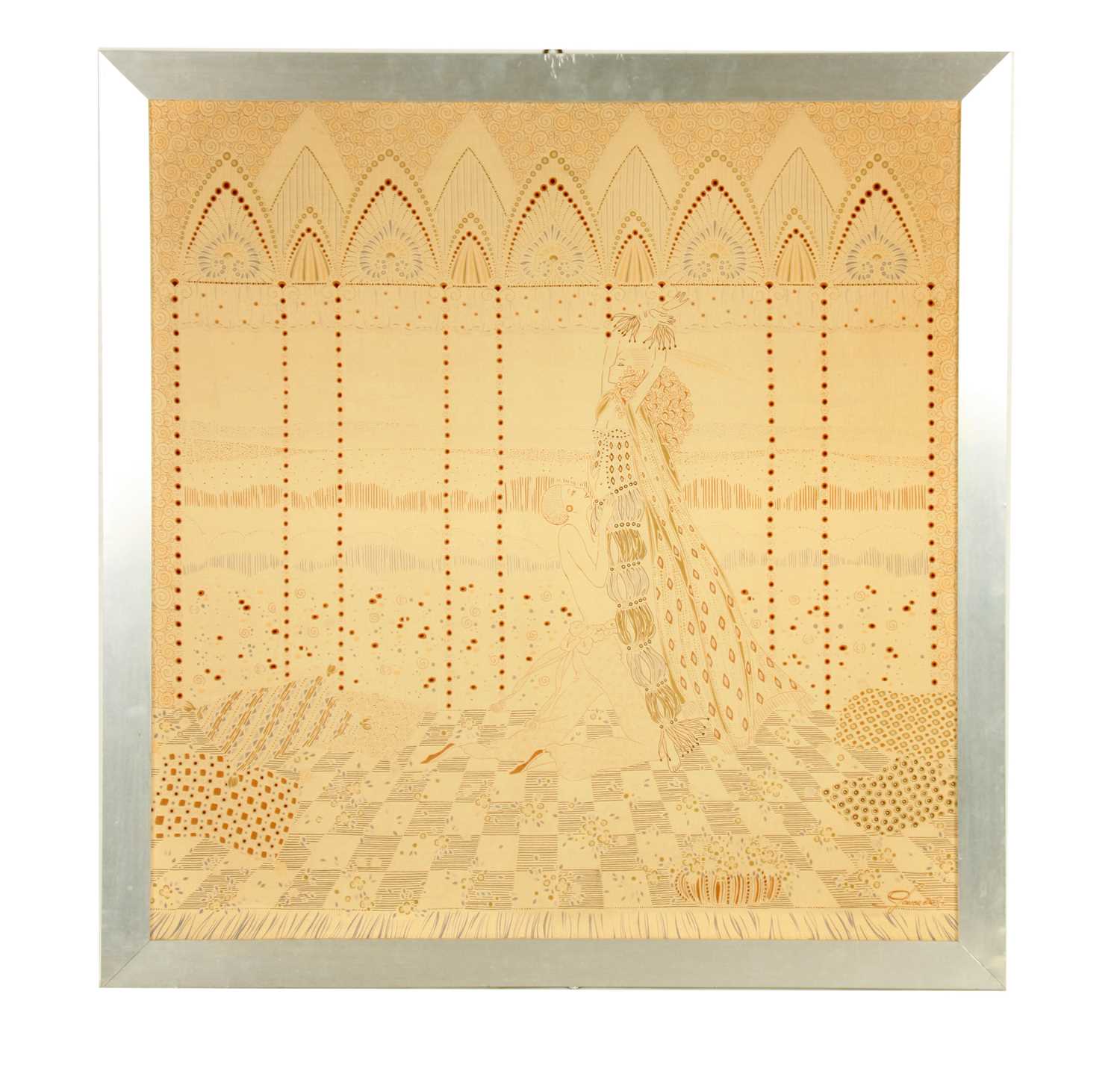 Lot 635 - AN ART DECO EMBROIDERED SCARFE depicting two