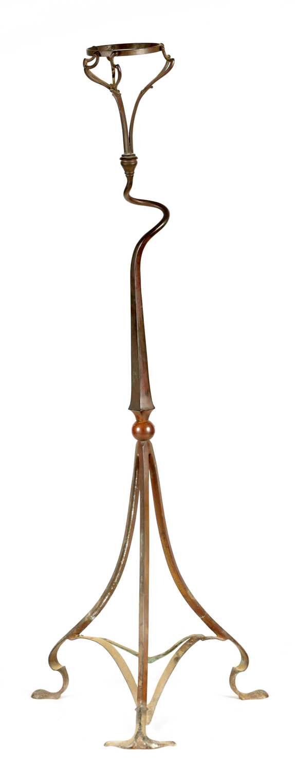 Lot 585 - AN ART NOUVEAU COPPER STANDARD LAMP BY HINKS
