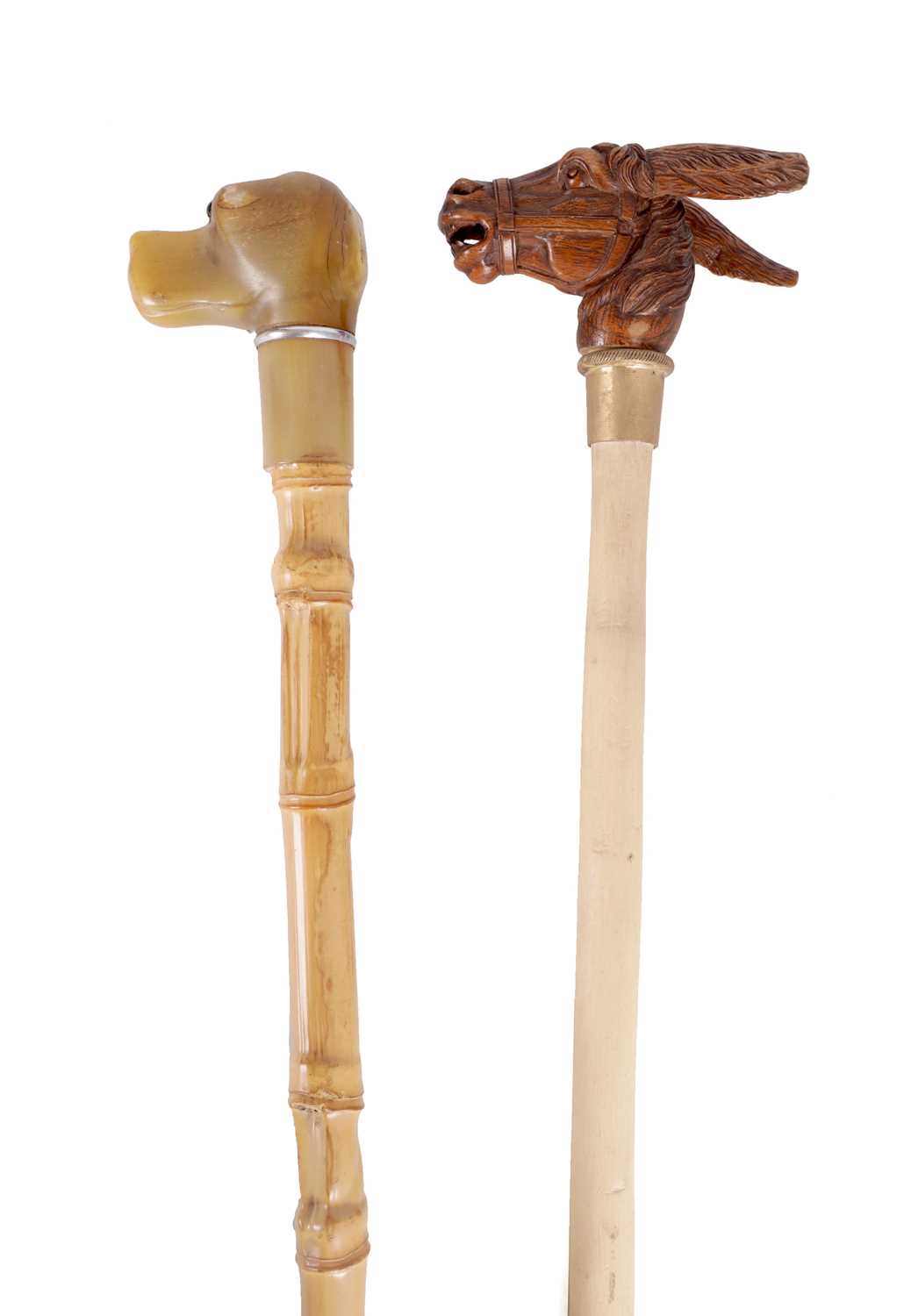 Lot 374 - TWO 19TH CENTURY ANIMAL HEAD WALKING STICKS