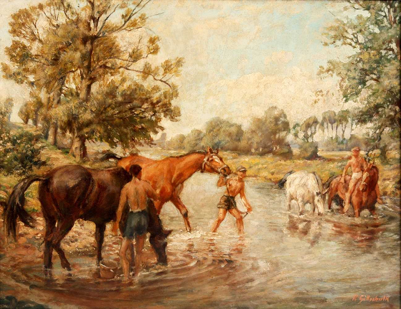 Lot 443 - R GOTTSCHALK OIL ON HARDBOARD river
