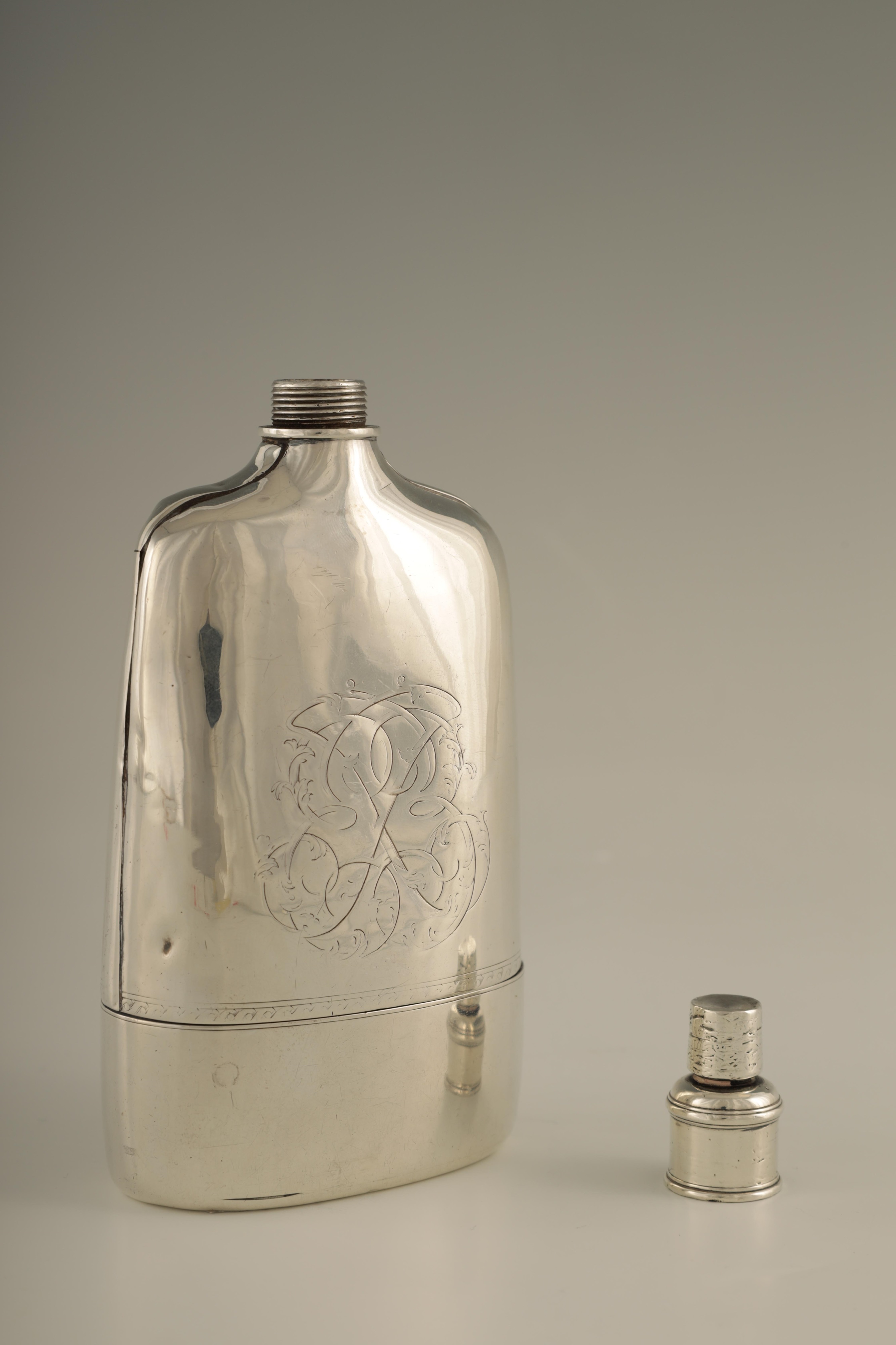 Lot 391 - A RARE GEORGE II SILVER HIP FLASK