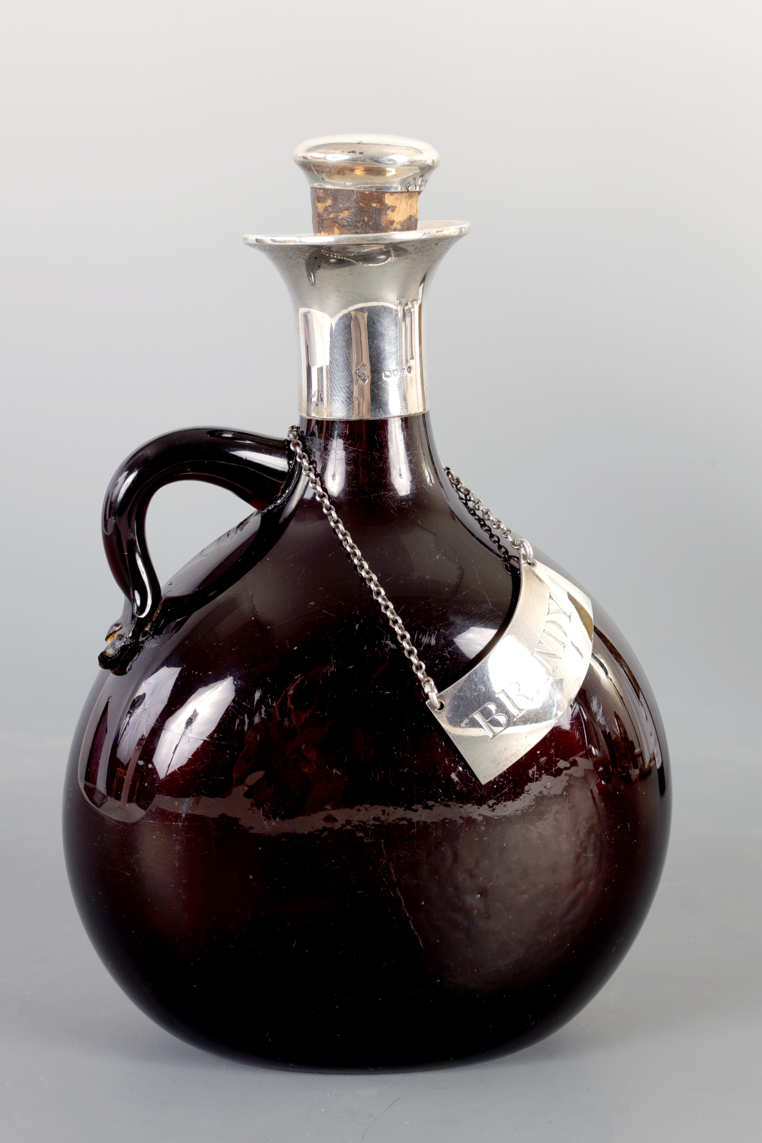 Lot 8 - SILVER GLASS VICTORAIAN BRANDY FLASK
