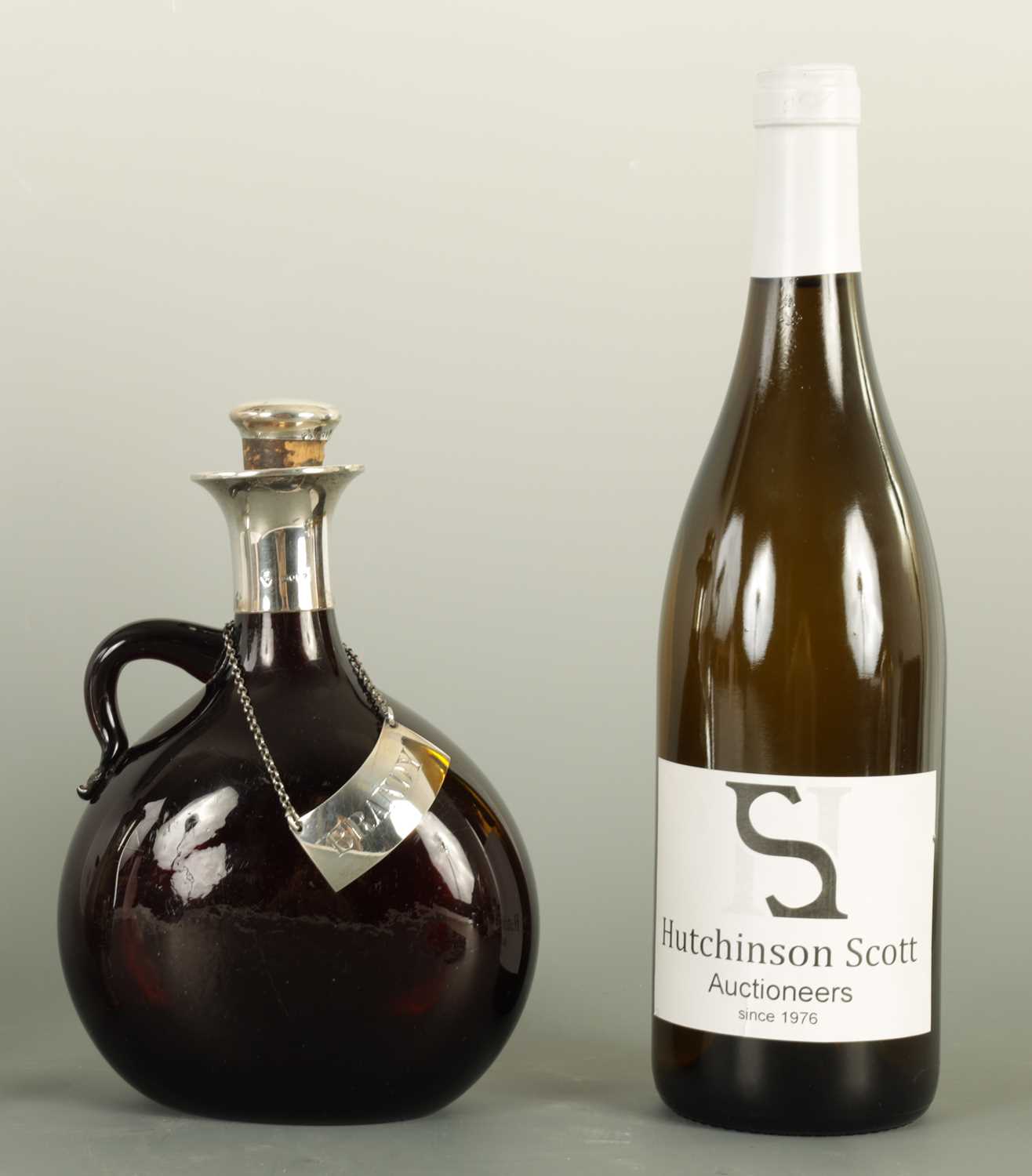 Lot 8 - SILVER GLASS VICTORAIAN BRANDY FLASK