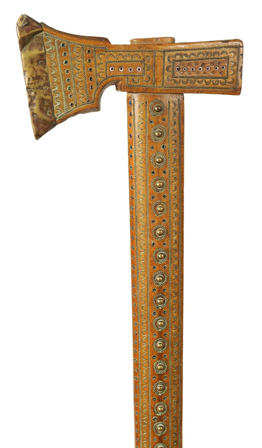 Lot 357 - A 19TH CENTURY EASTERN AXE HEAD HANDLED