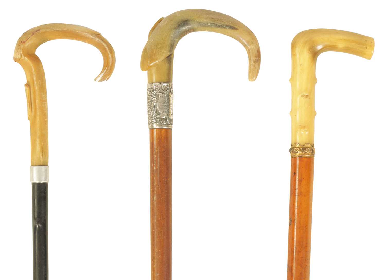 Lot 19 - A SELECTION OF THREE HORN HANDLED WALKING