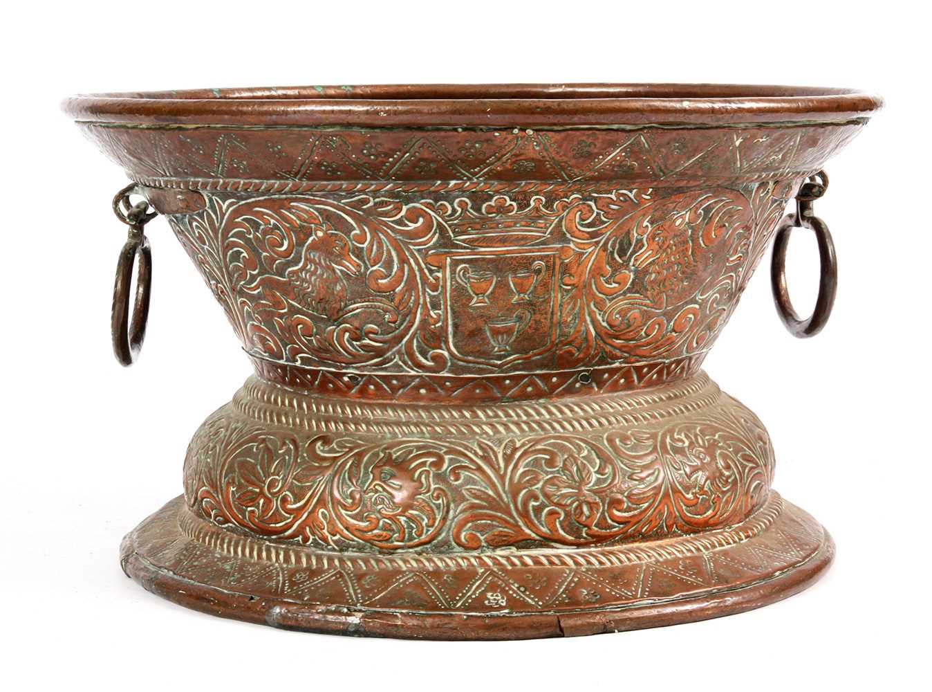 Lot 304 - AN 18TH CENTURY CONTINENTAL EMBOSSED COPPER