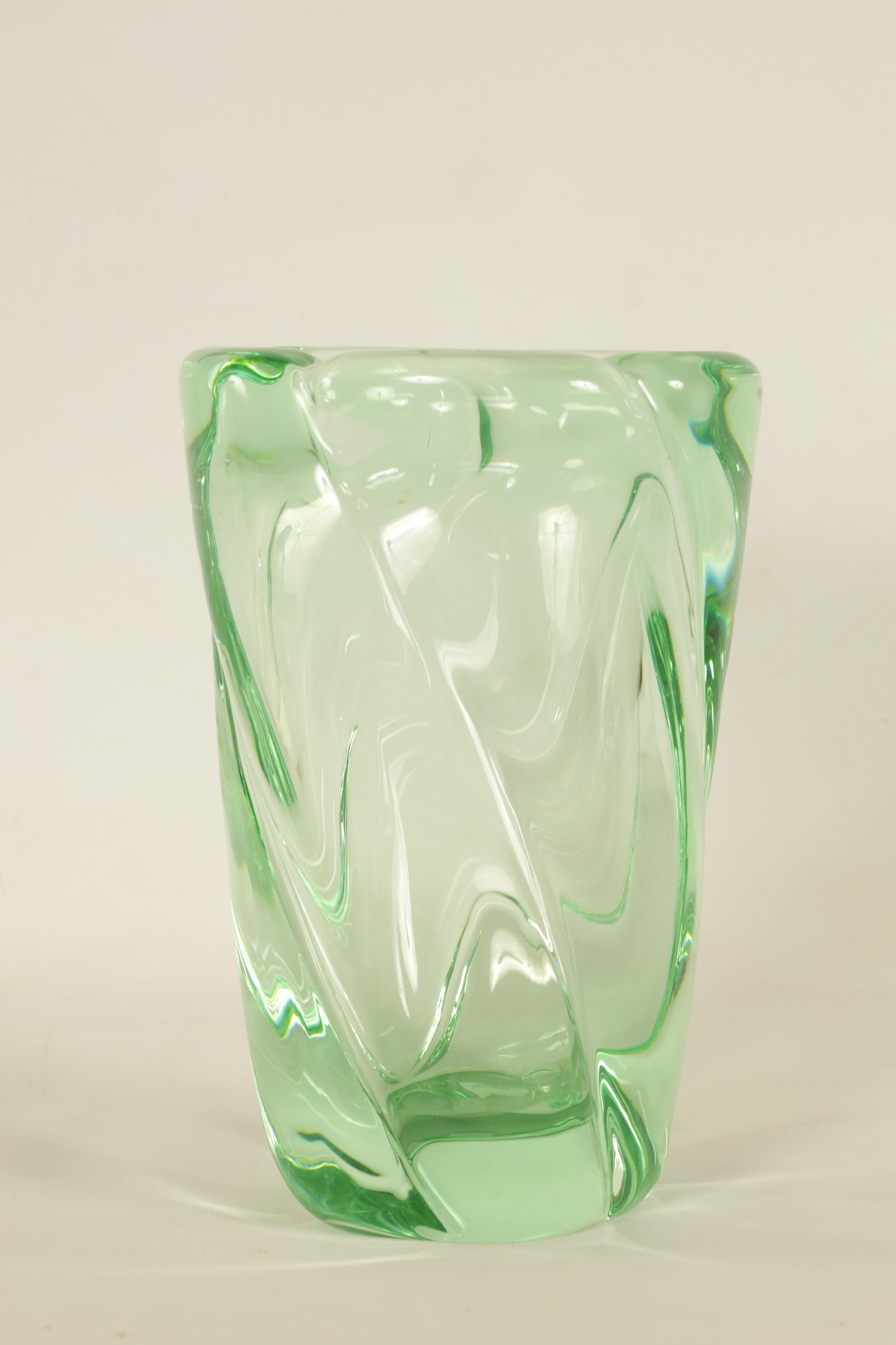 Lot 30 - A LARGE ART DECO DAUM TRANSLUCENT GREEN GLASS