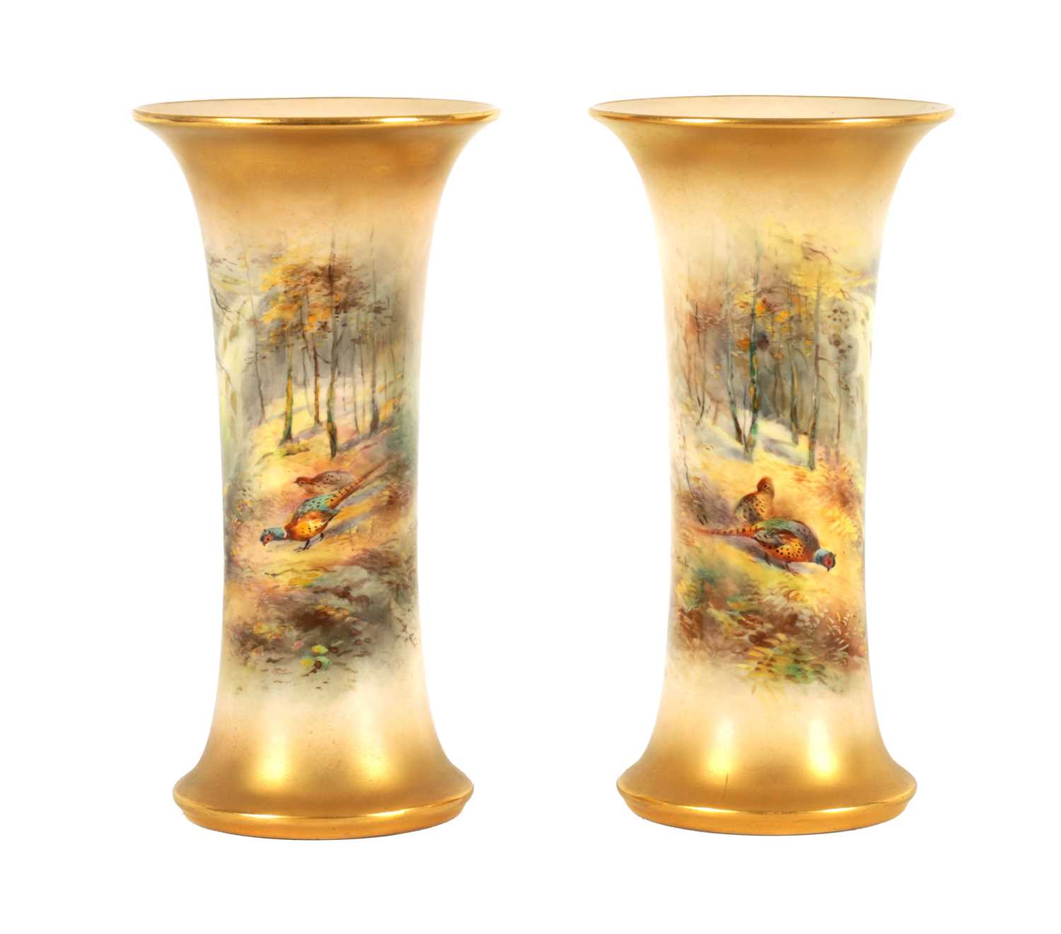 Lot 40 - JAMES STINTON. A PAIR OF ROYAL WORCESTER GILT