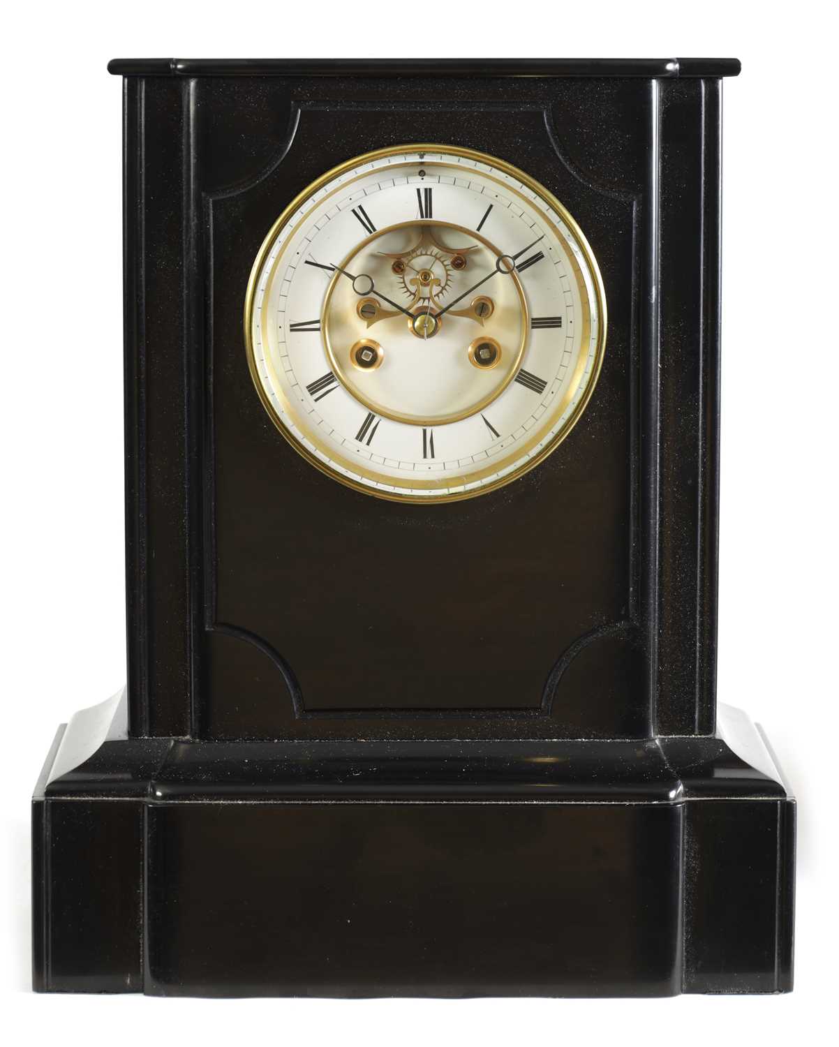 Lot 228 - A 19TH CENTURY BLACK SLATE MANTEL CLOCK