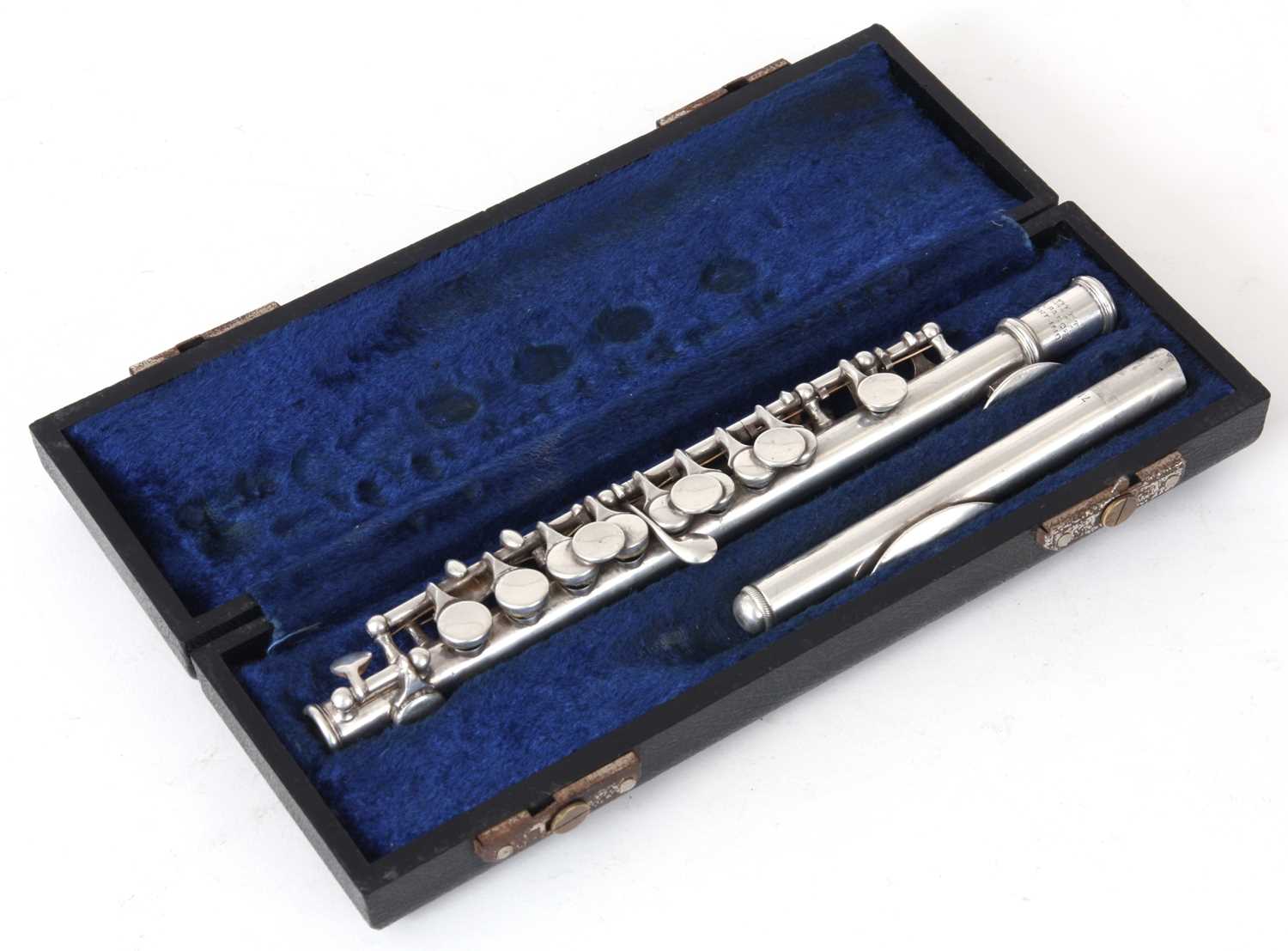 Lot 719 - A SILVER PLATED METAL CASED PICCOLO BY