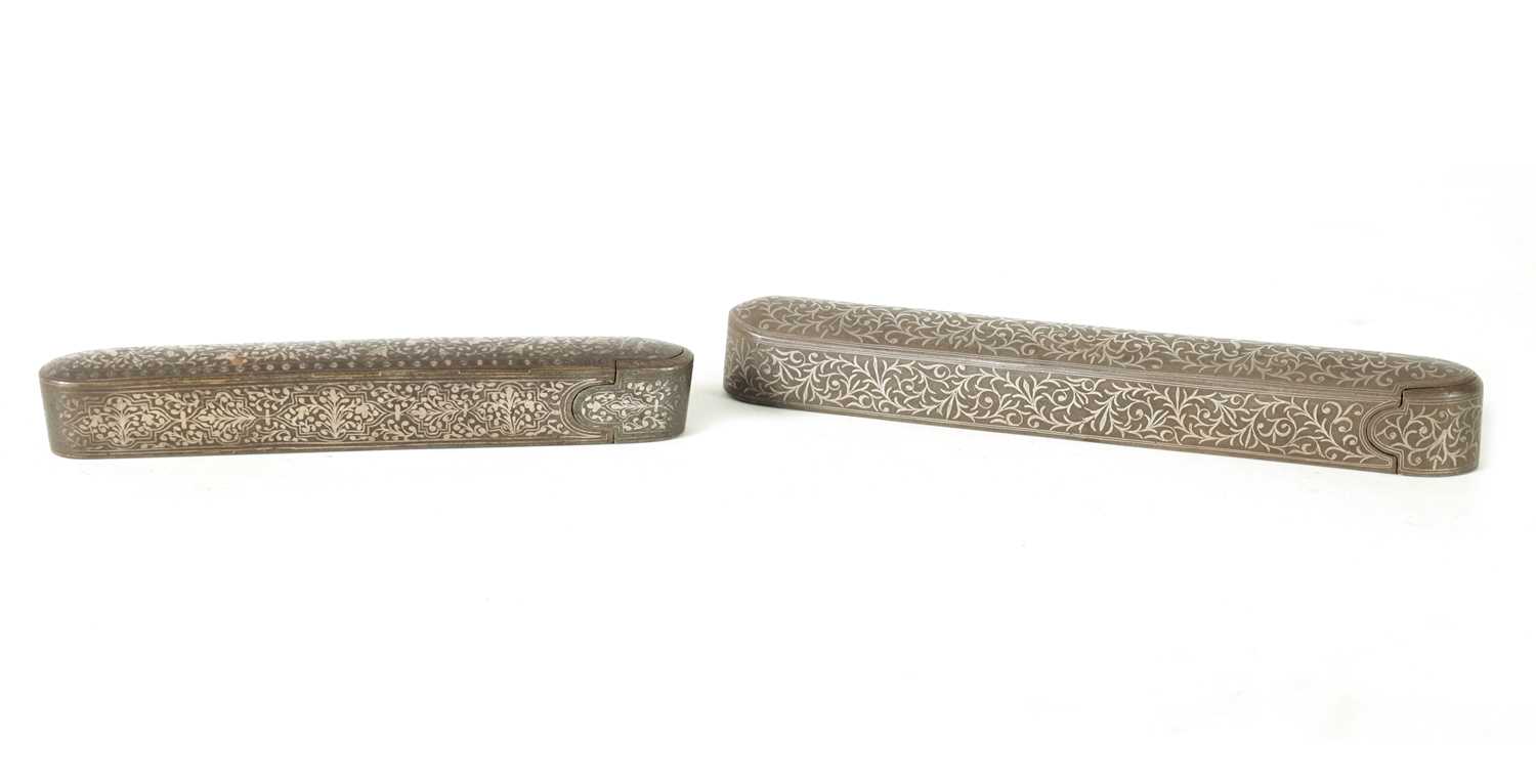 Lot 226 - TWO 19TH-CENTURY PERSIAN SILVER METAL INLAID