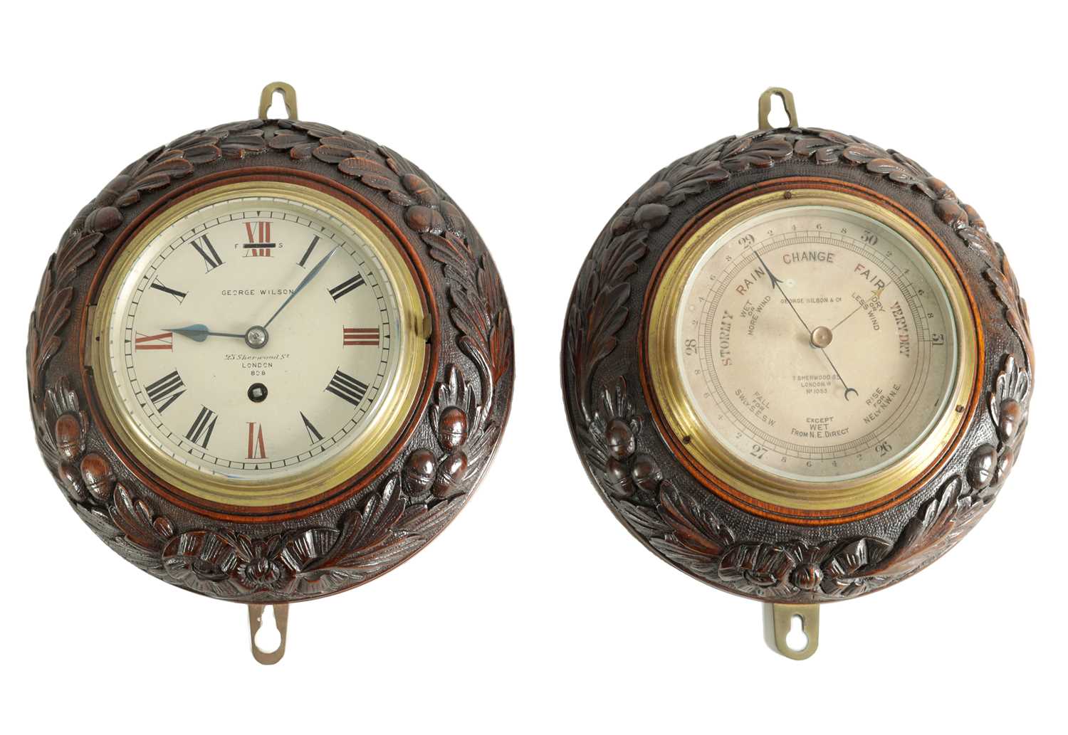 Lot 865 - A PAIR OF LATE 19TH CENTURY WALL CLOCK AND