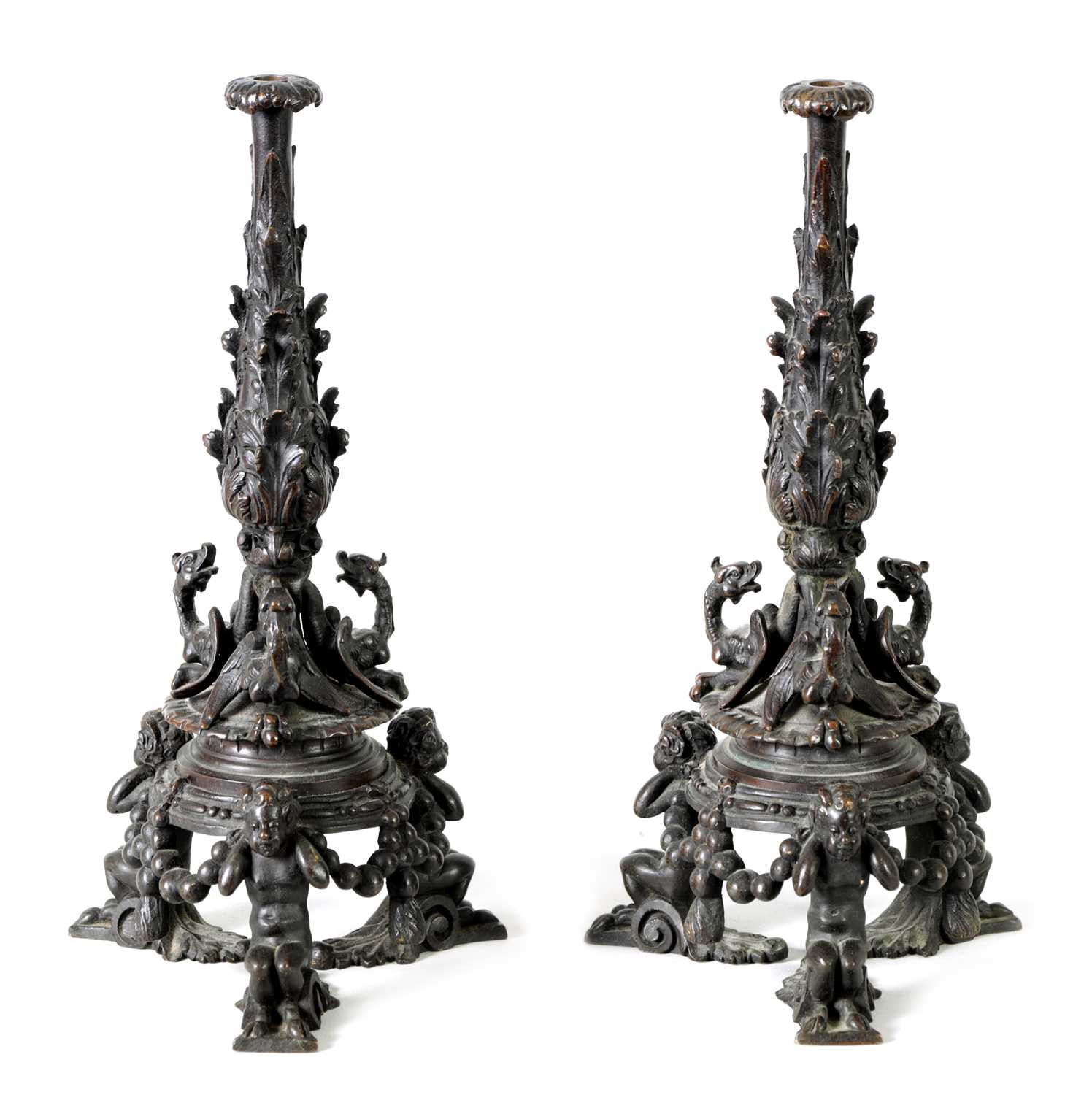 Lot 884 - A PAIR OF BRONZE RENAISSANCE STYLE FIGURAL