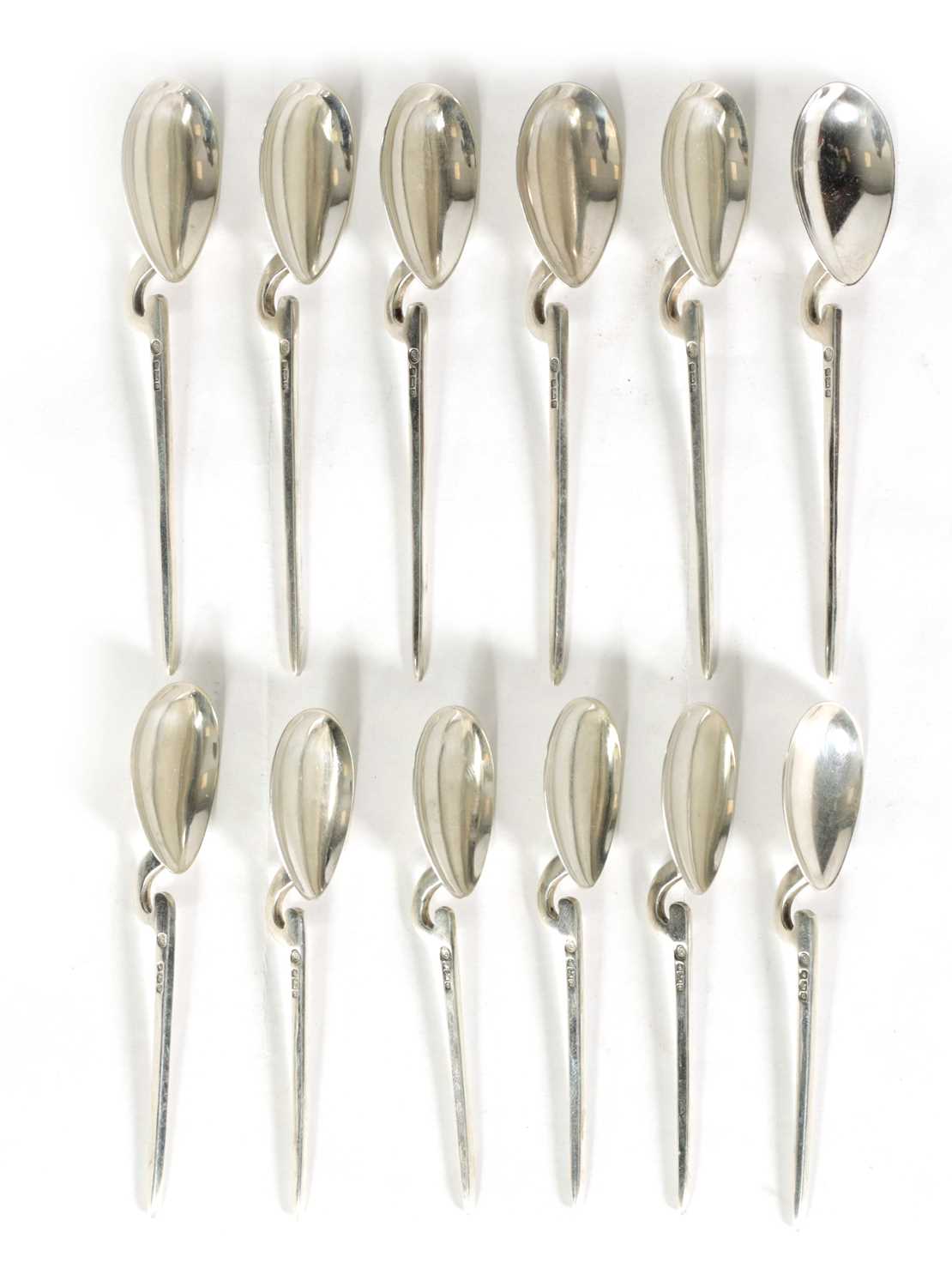 Lot 425 - TWO SETS OF SIX SILVER COFFE SPOONS