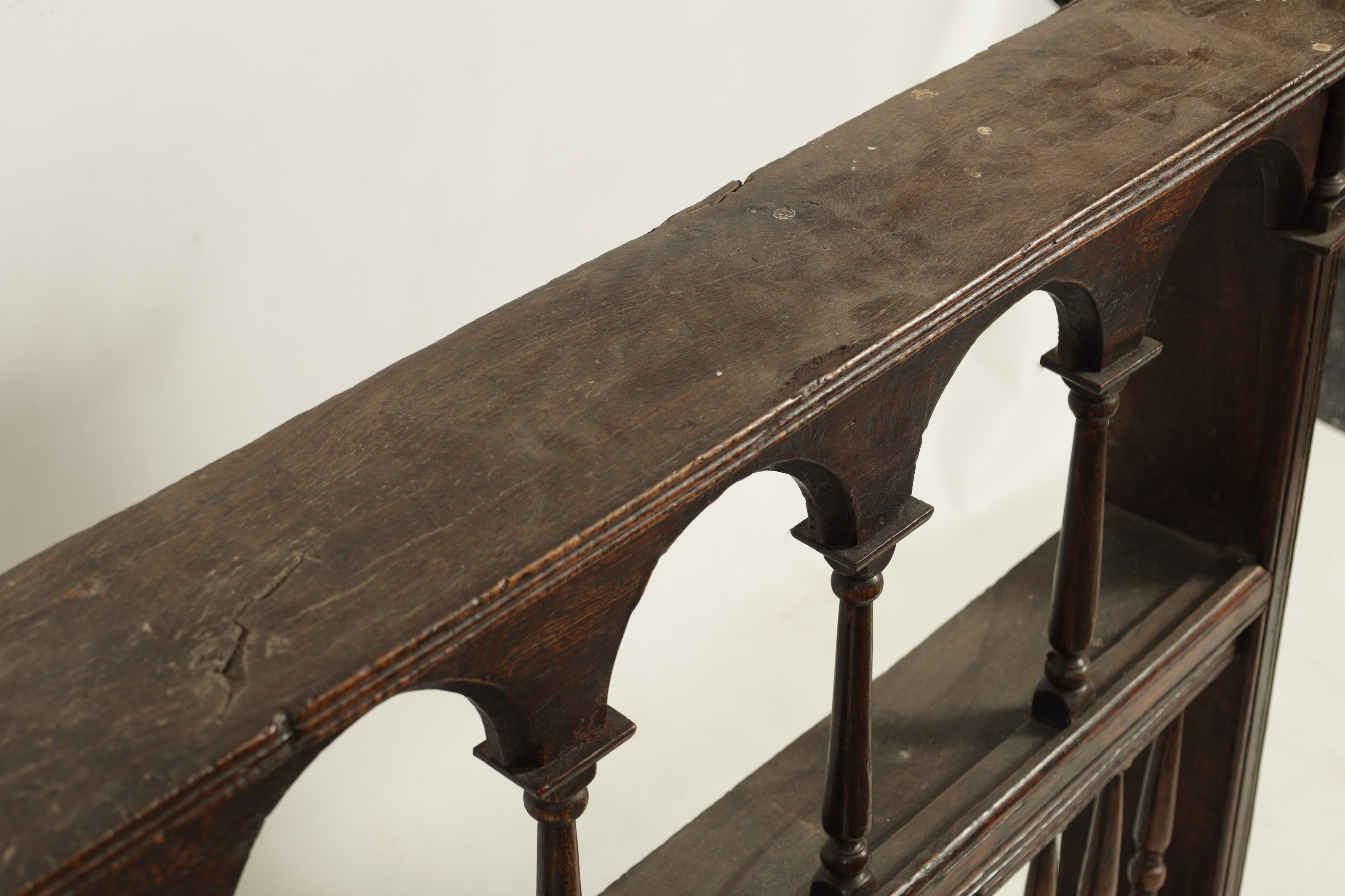 Lot 1001 - AN UNUSUAL 17TH CENTURY OAK HANGING RACK OF
