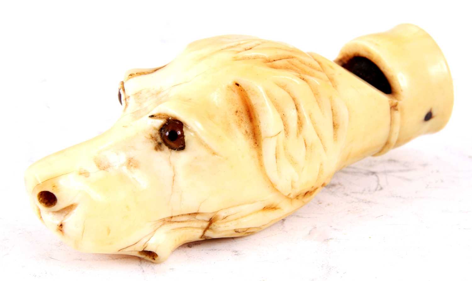Lot 296 - A LARGE 19th CENTURY CARVED IVORY DOG