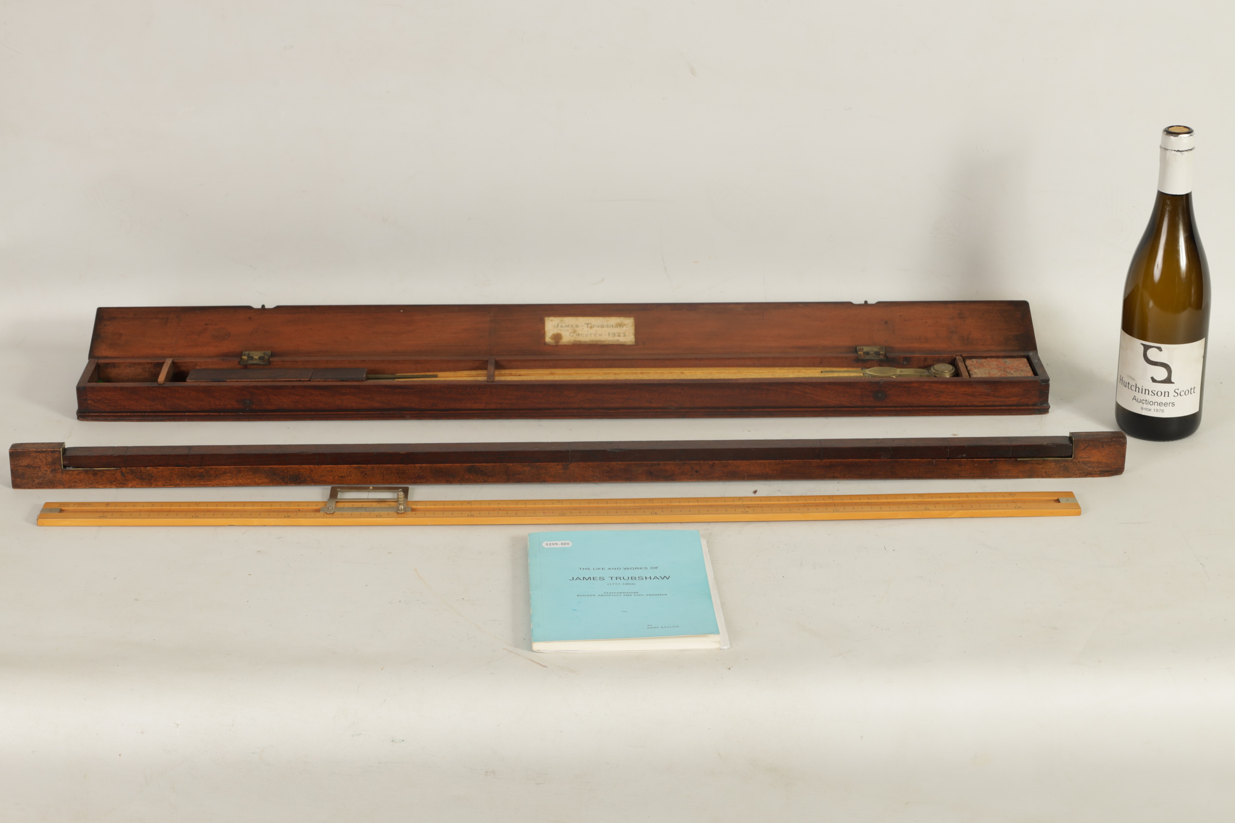 Lot 398 - A LARGE MAHOGANY CASED SET OF BRASS AND