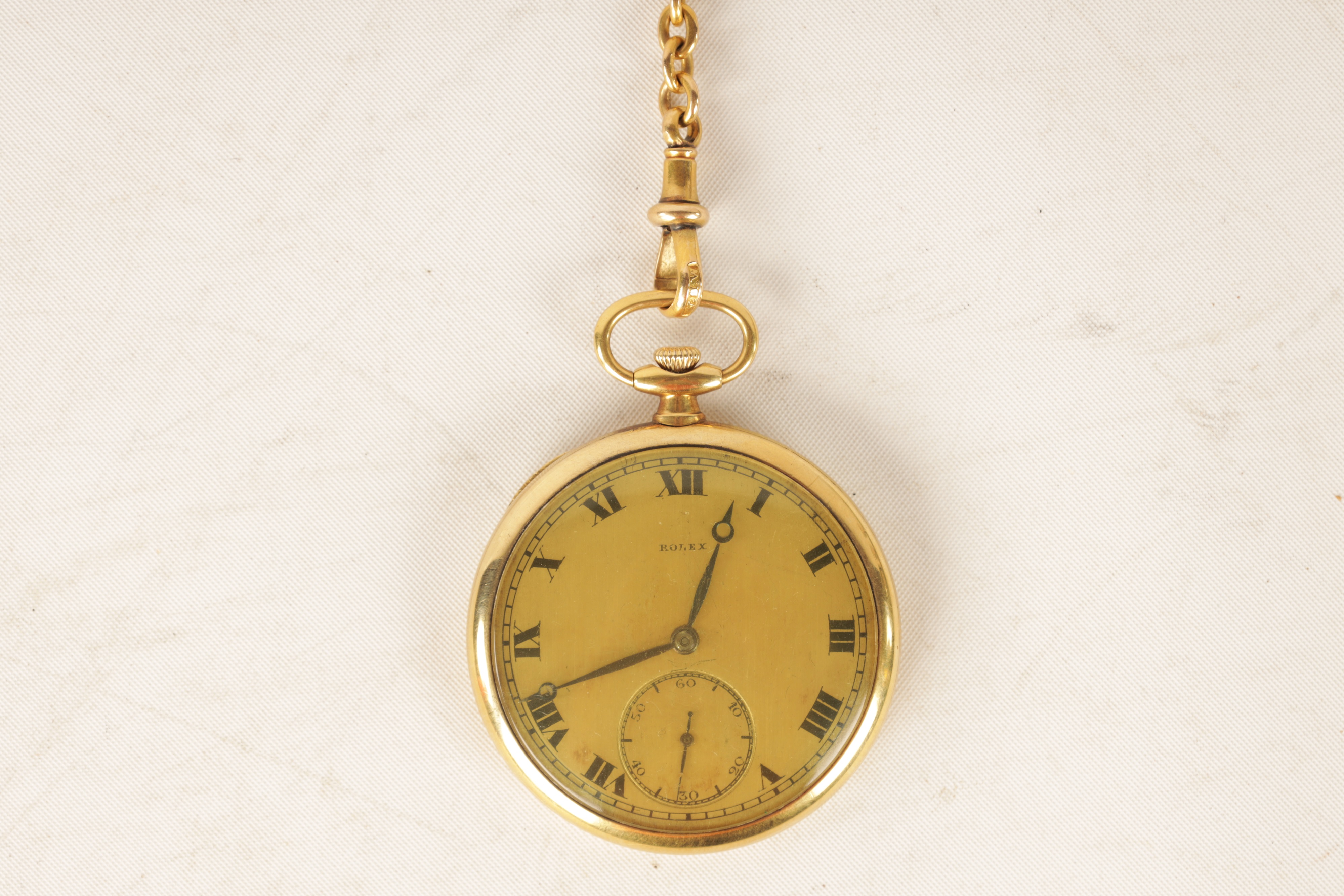 Lot 265 - AN 18CT GOLD OPEN FACED ROLEX POCKET WATCH