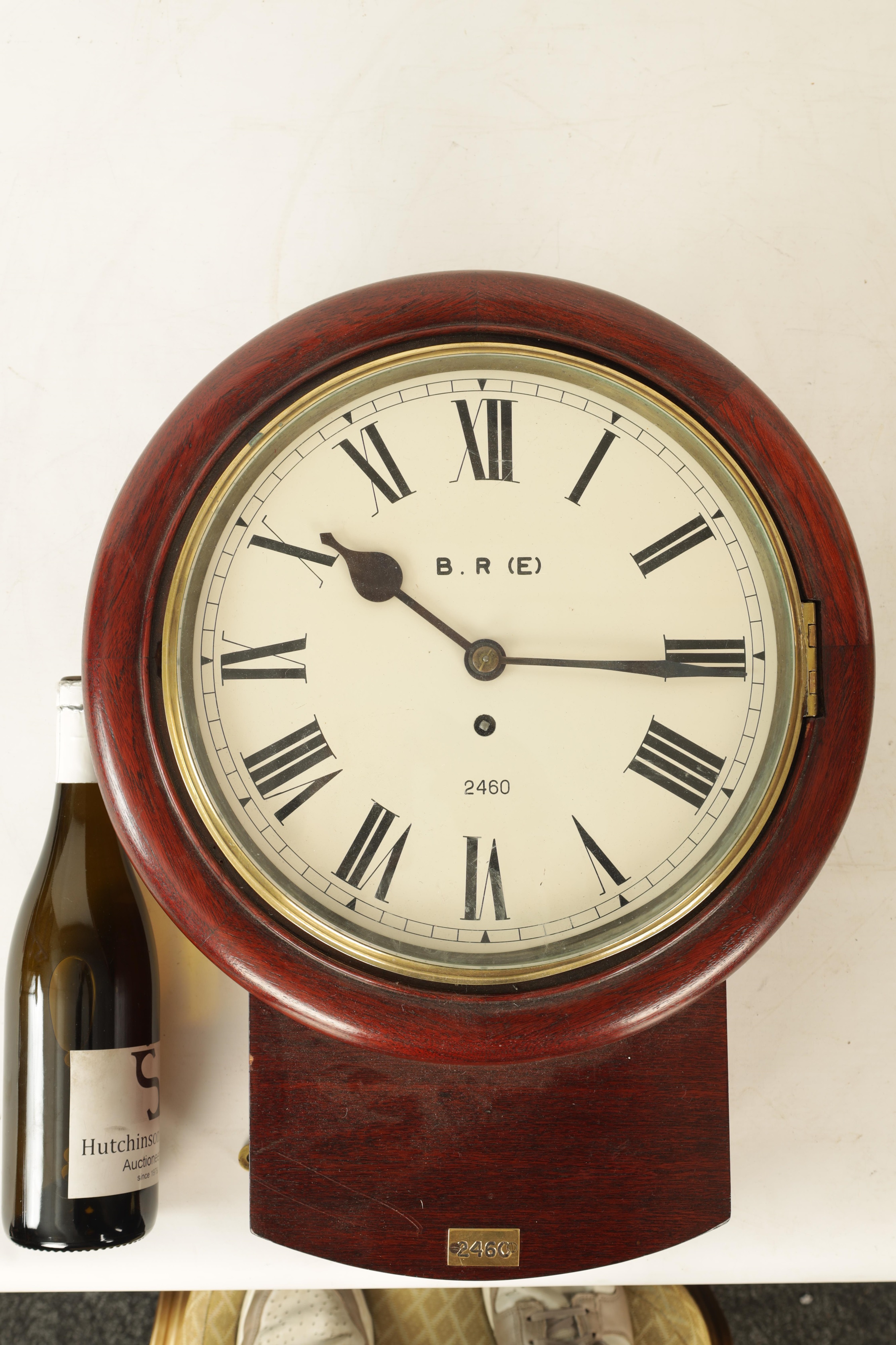 Lot 1087 - A 20TH CENTURY FUSEE RAILWAY WALL CLOCK