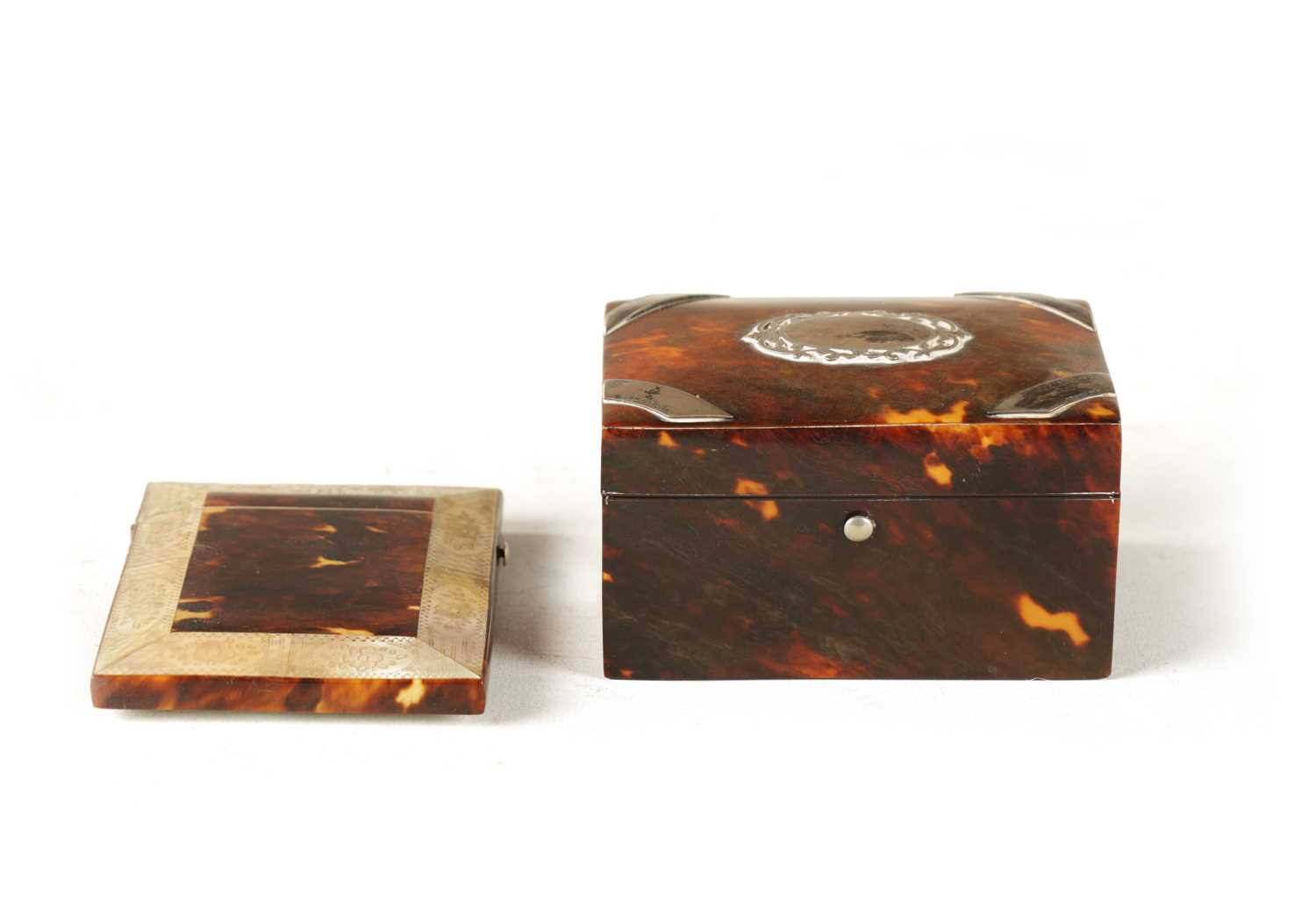 Lot 281 - A SILVER MOUNTED TORTOISESHELL BOX, TOGETHER