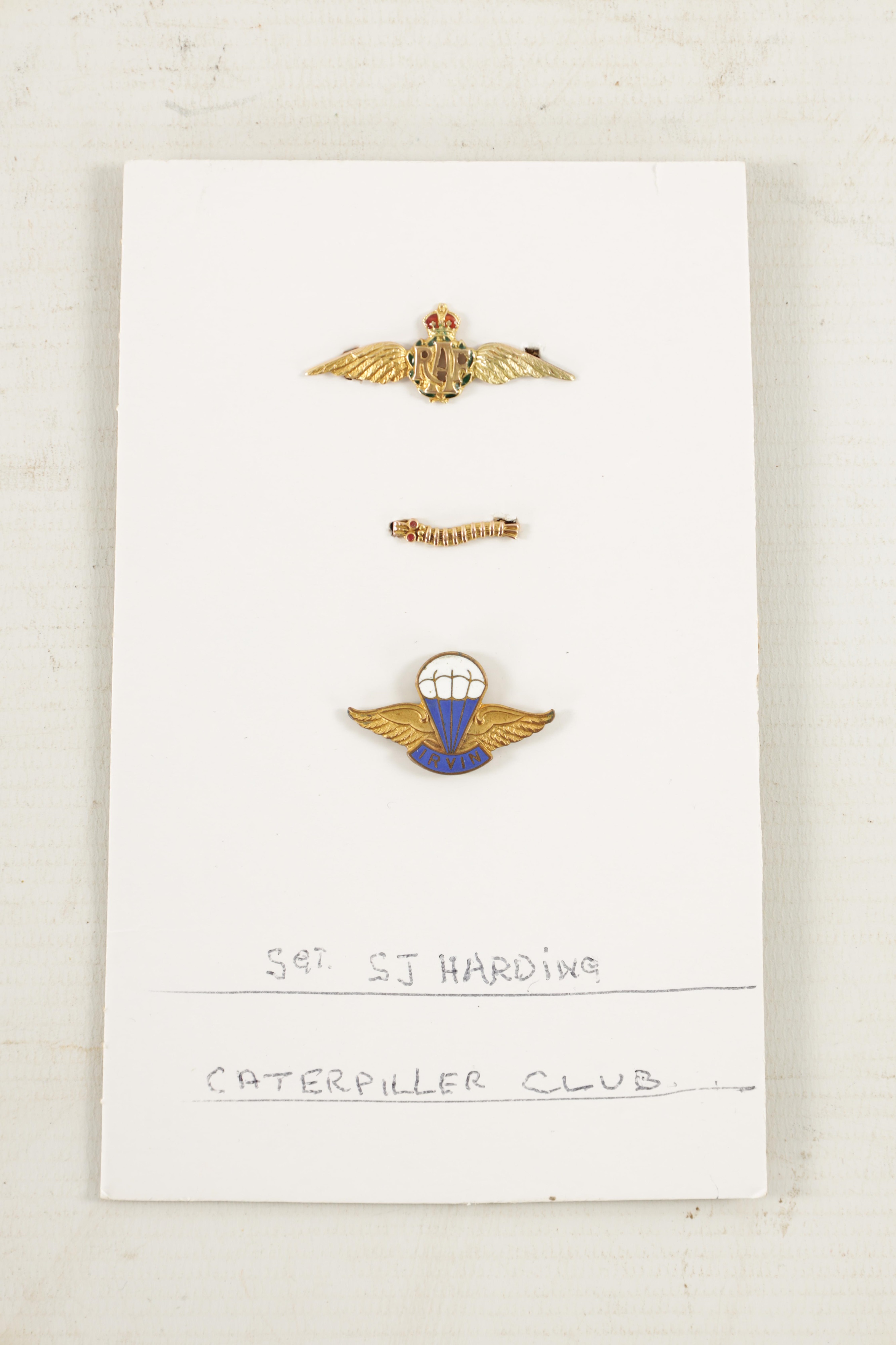 Lot 821 - A RARE WW2 GOLD CATERPILLAR CLUB BADGE WITH