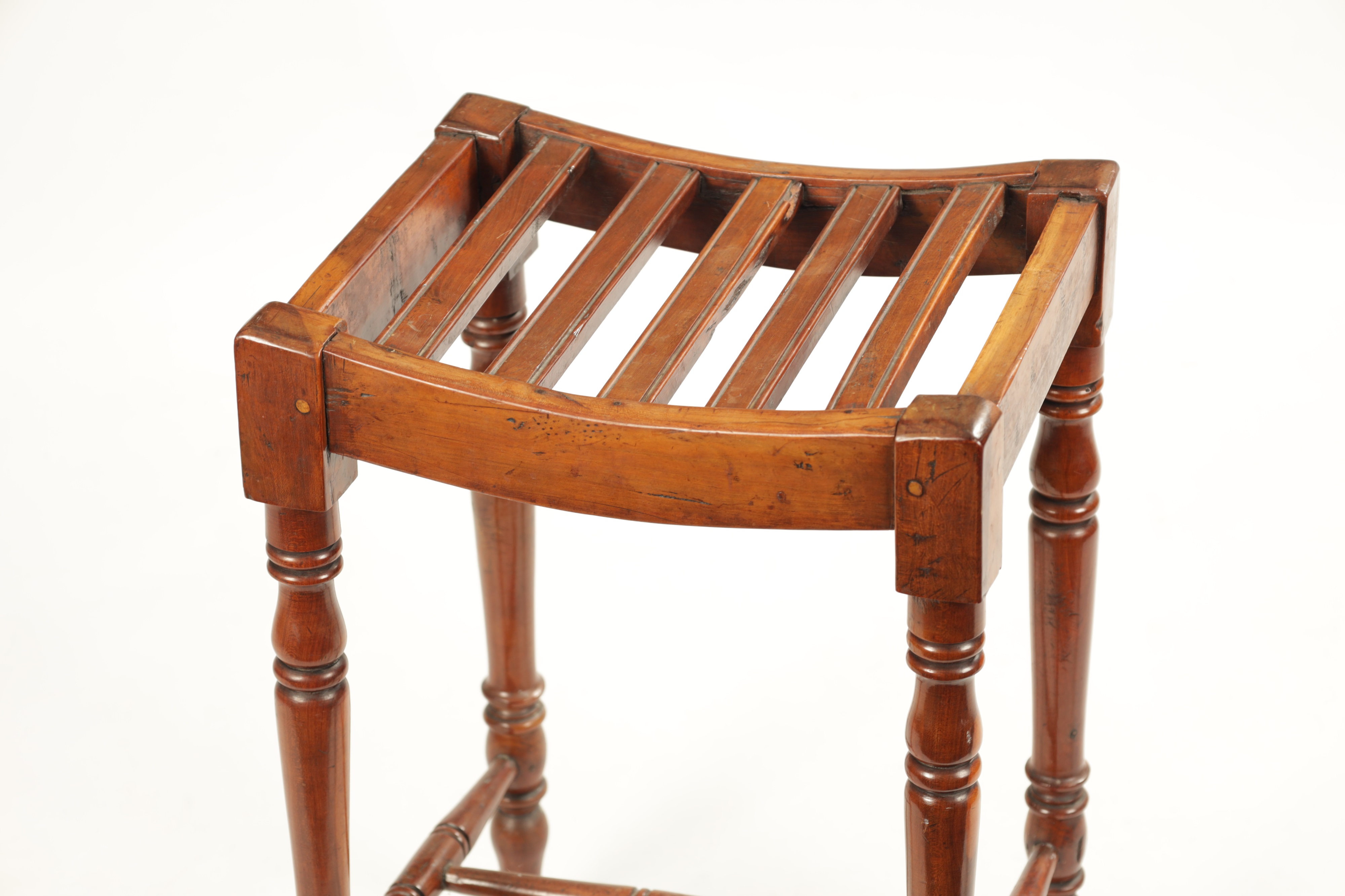 Lot 174 - A RARE REGENCY YEW WOOD SLATTED TOP STOOL