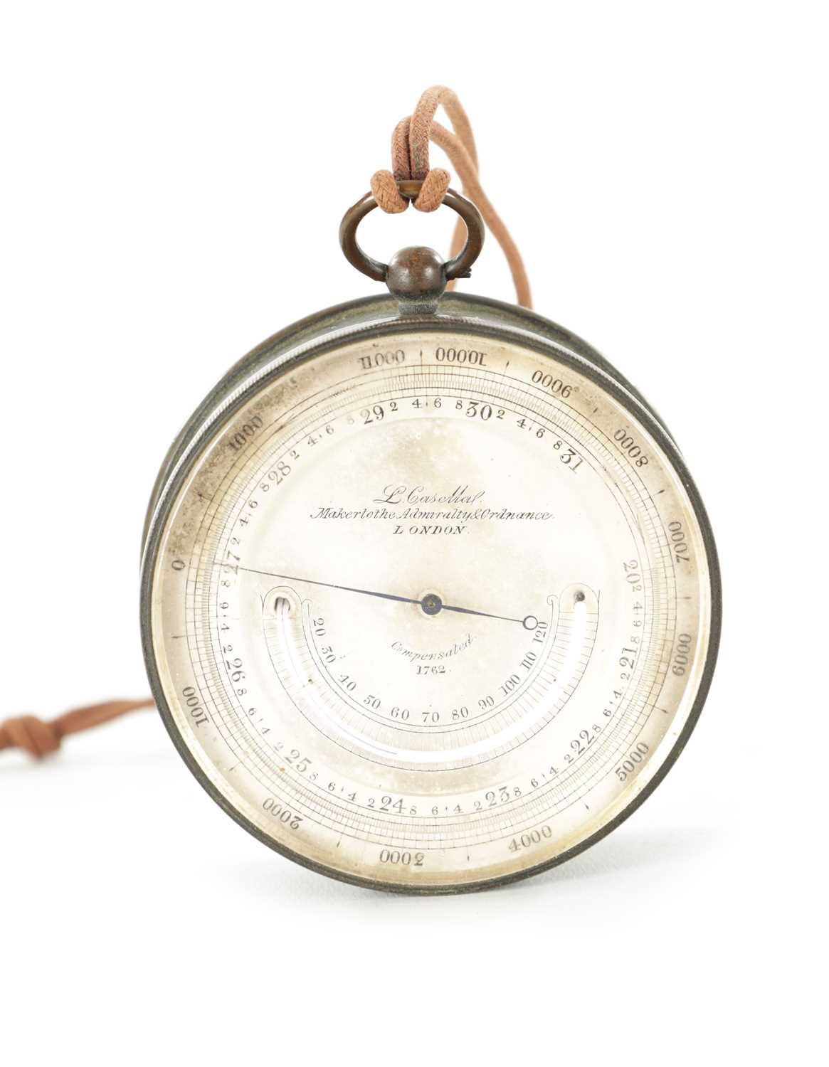 Lot 1250 - A 19TH CENTURY BRASS POCKET BAROMETER AND