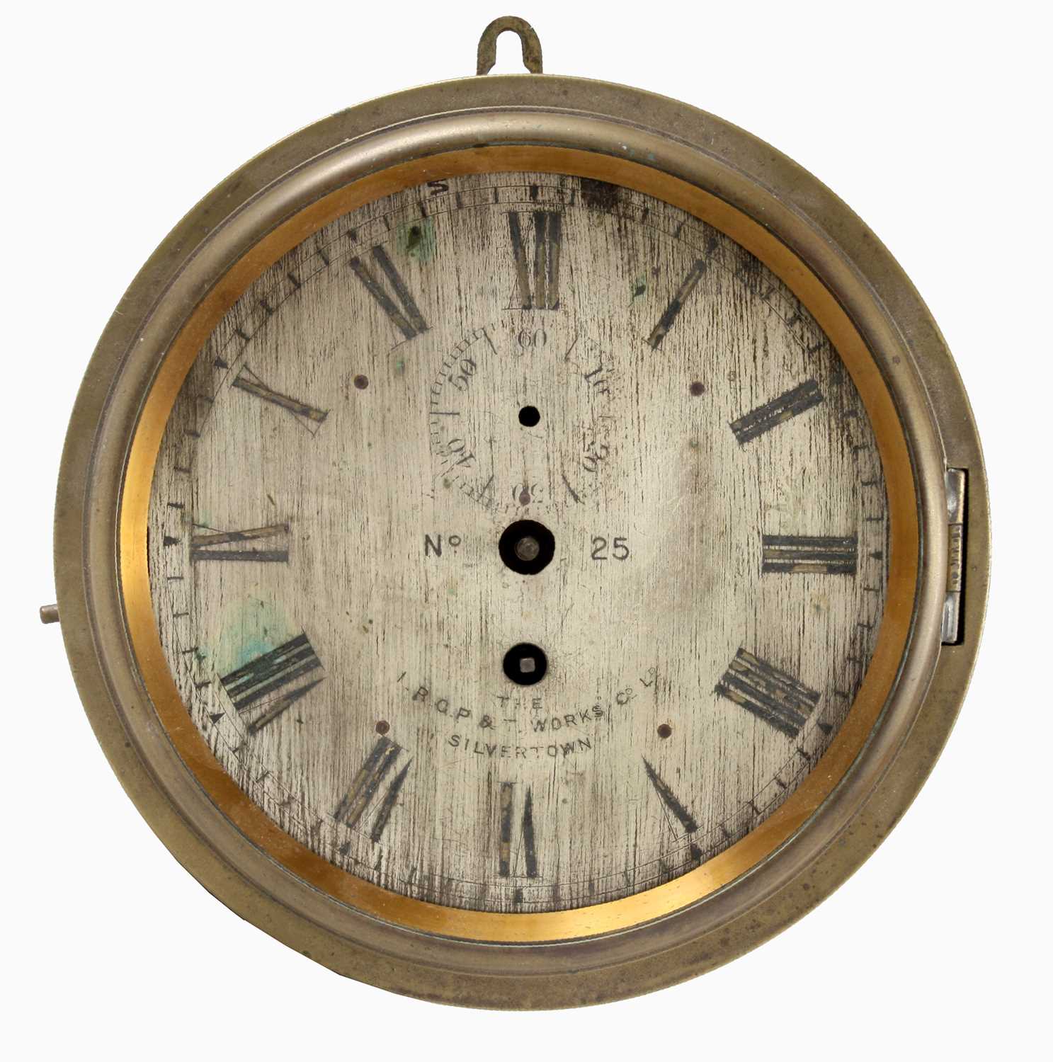 Lot 757 - A LATE 19th CENTURY BRASS BULKHEAD CLOCK the