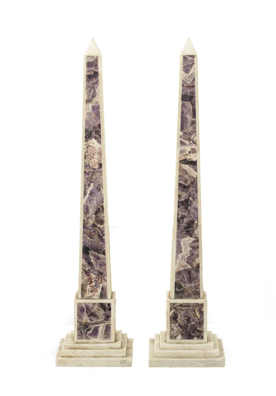 Lot 811 - A PAIR OF WHITE MARBLE AND AMETHYST STONE