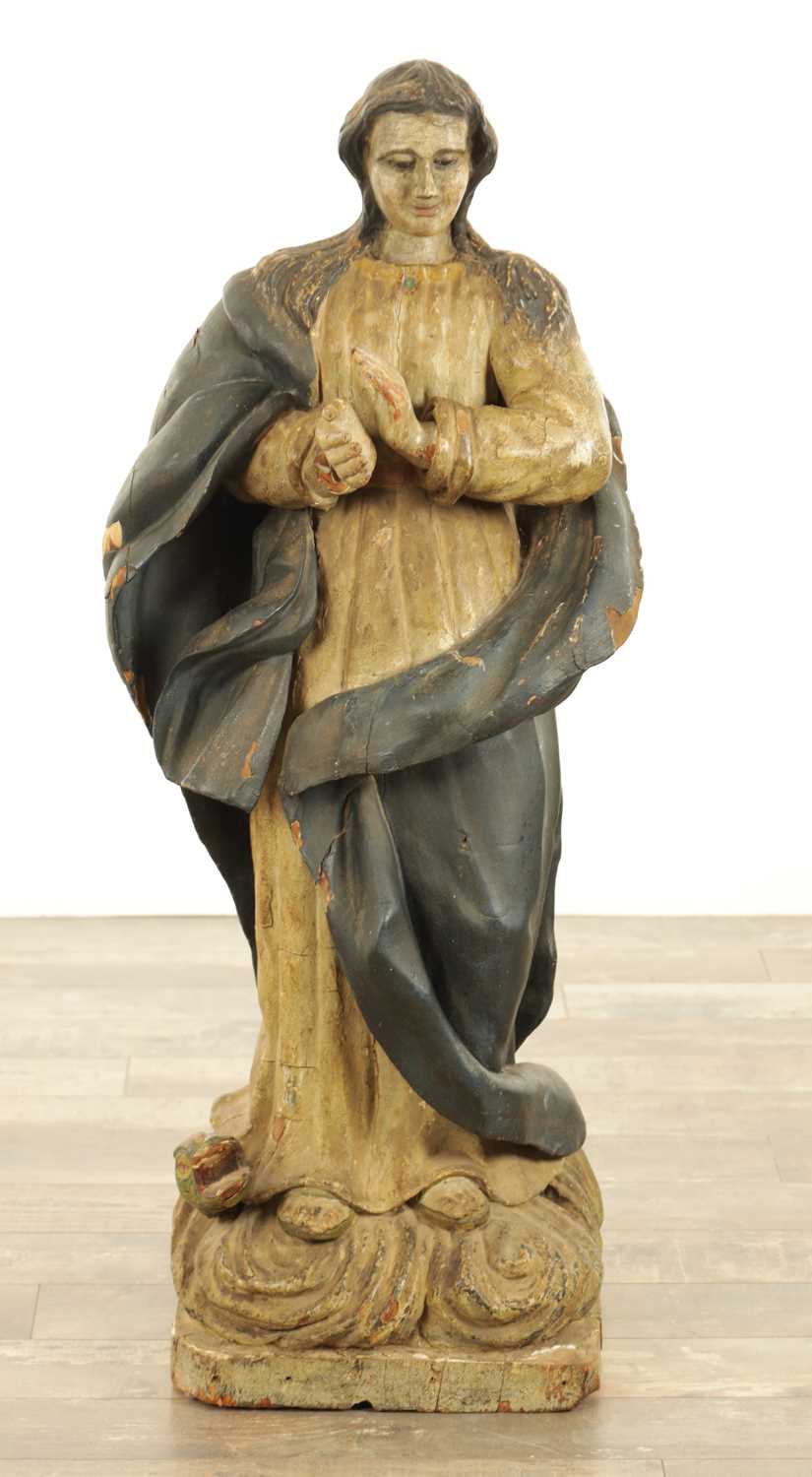 Lot 952 - AN 17TH / 18TH CARVED WOOD AND POLYCHROME