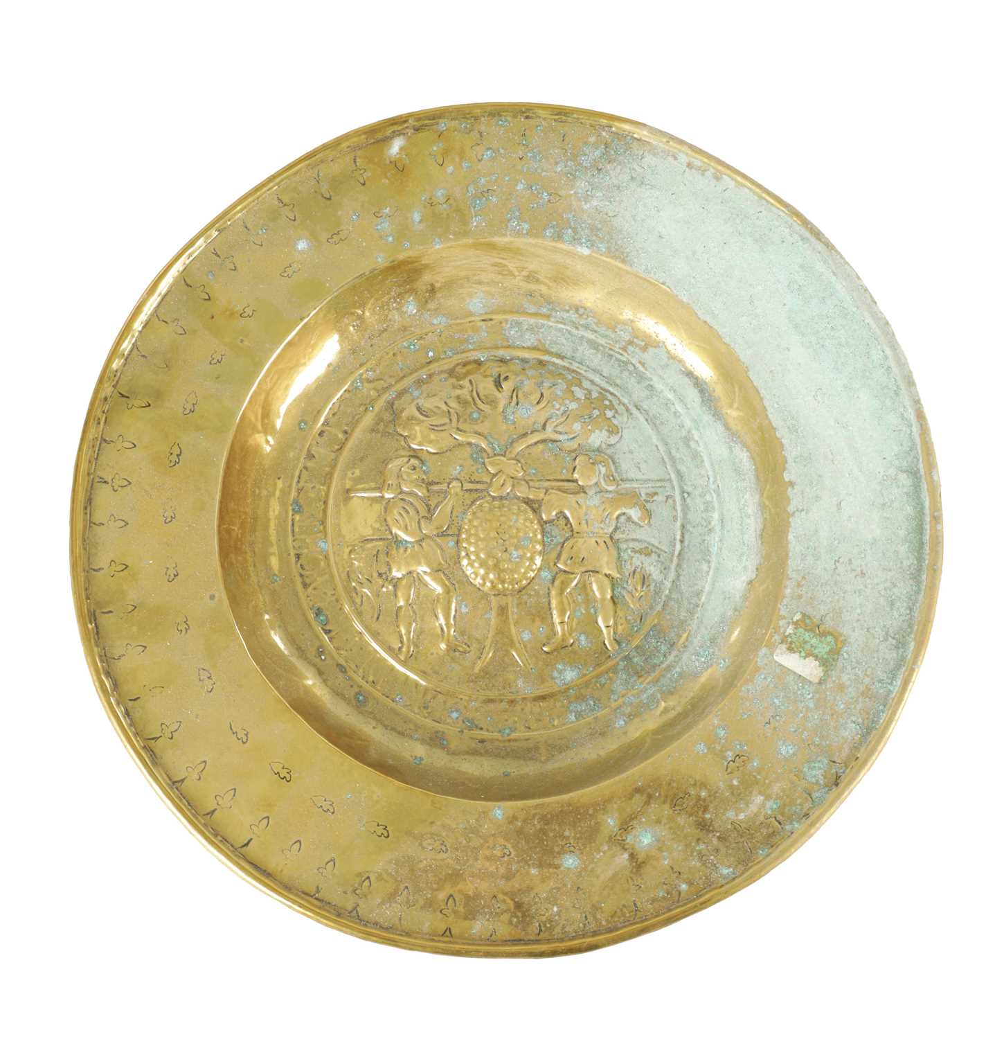 Lot 662 - A 17TH/18TH CENTURY DUTCH BRASS ALMS DISH