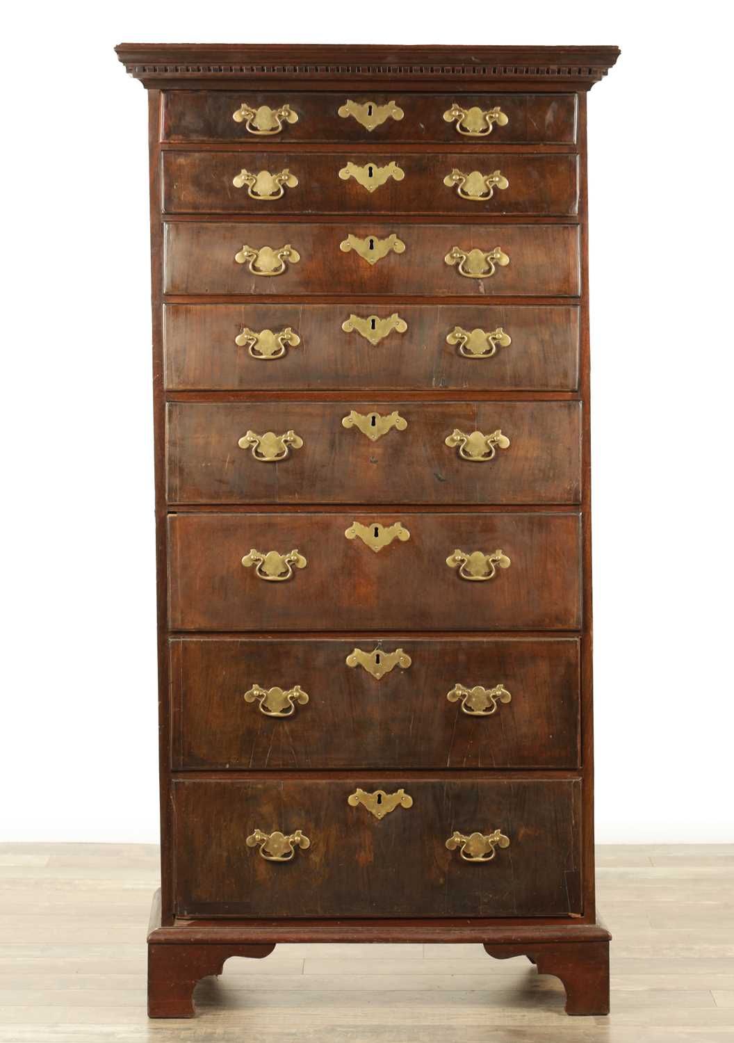 Lot 1375 - AN 18TH CENTURY MAHOGANY IRISH TALL CHEST
