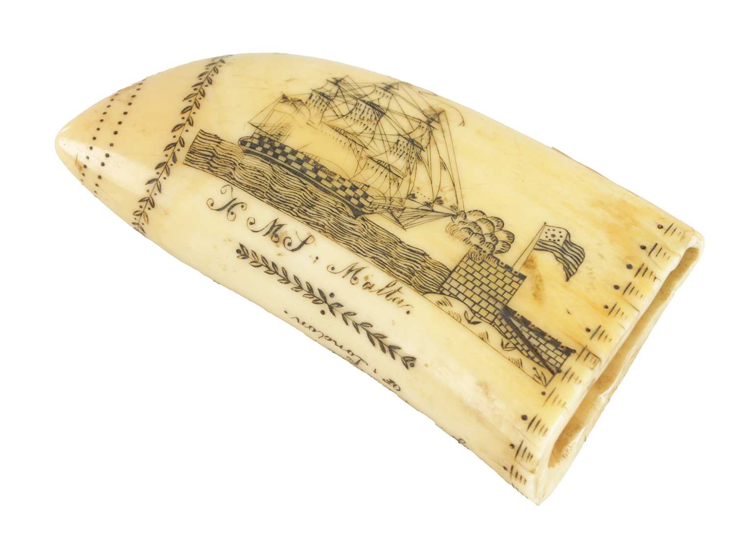 Lot 656 - AN EARLY 19TH CENTURY SAILOR'S WHALE TOOTH
