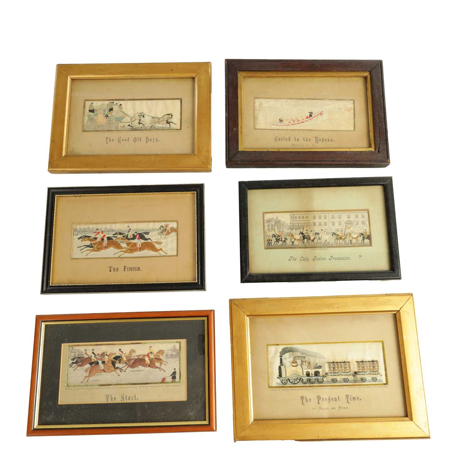 Lot 609 - A GROUP OF SIX 19TH CENTURY FRAMED SILK