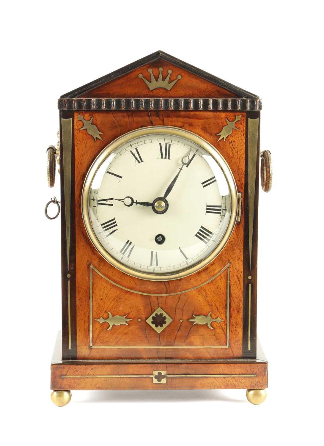 Lot 1668 - A SMALL REGENCY BRASS INLAID MAHOGANY FUSEE