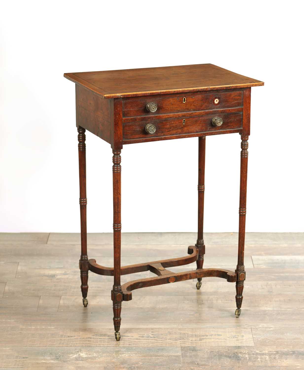 Lot 1310 - A REGENCY BURR YEW WOOD WORK BOX TABLE