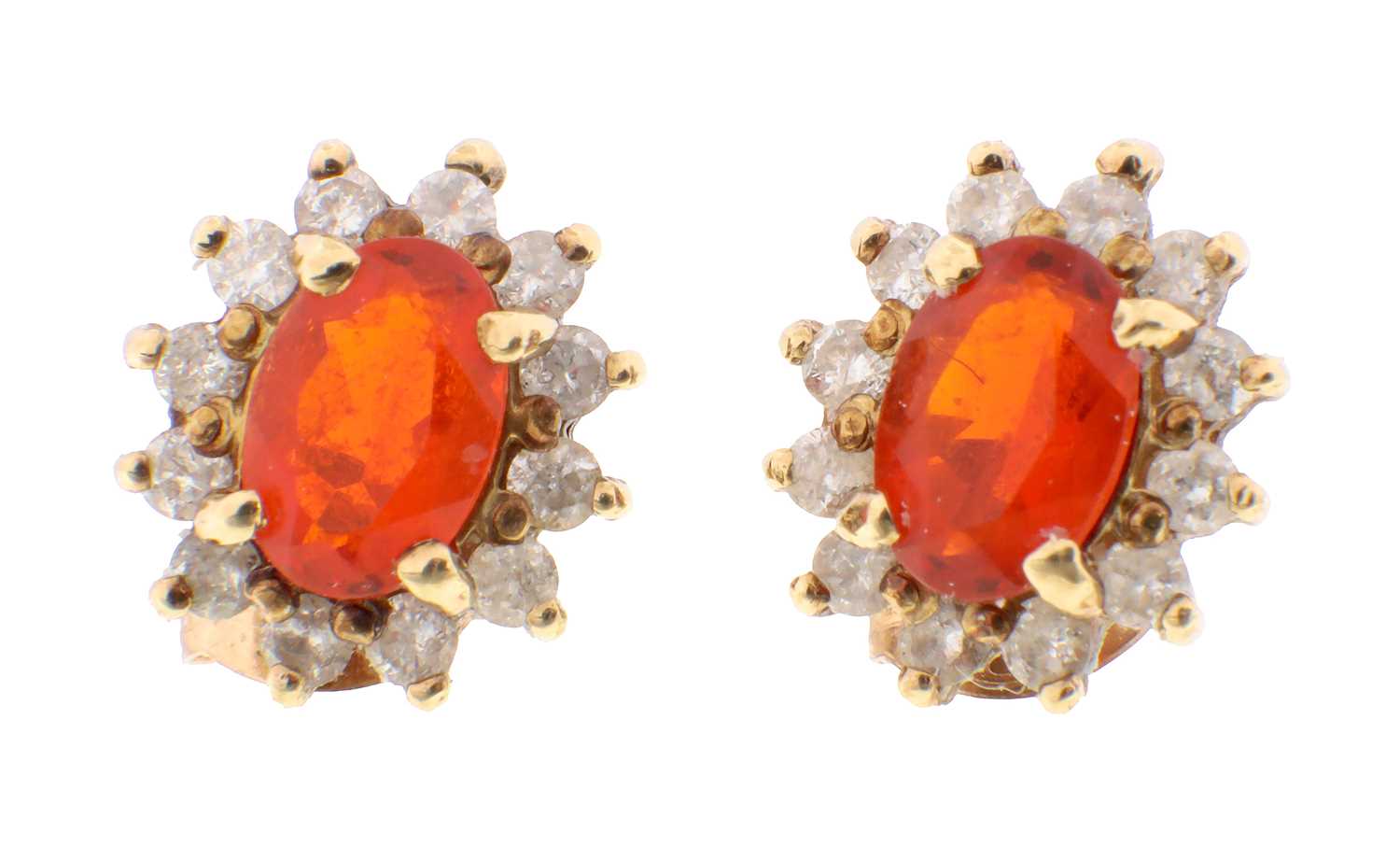 Lot 579 - A PAIR OF LADIES 9CT GOLD FIRE OPAL AND