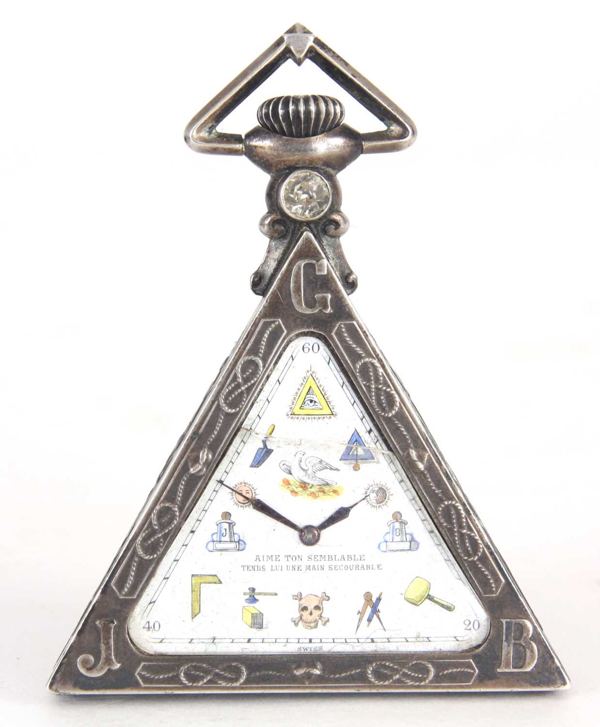 Lot 165 - A CONTINENTAL SILVER TRIANGULAR MASONIC